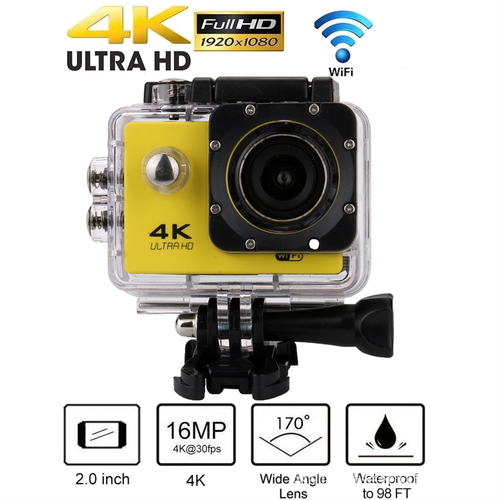 4k Ultra HD Mini Action Camera, 2.0" Screen WiFi Sports DV Camera ...