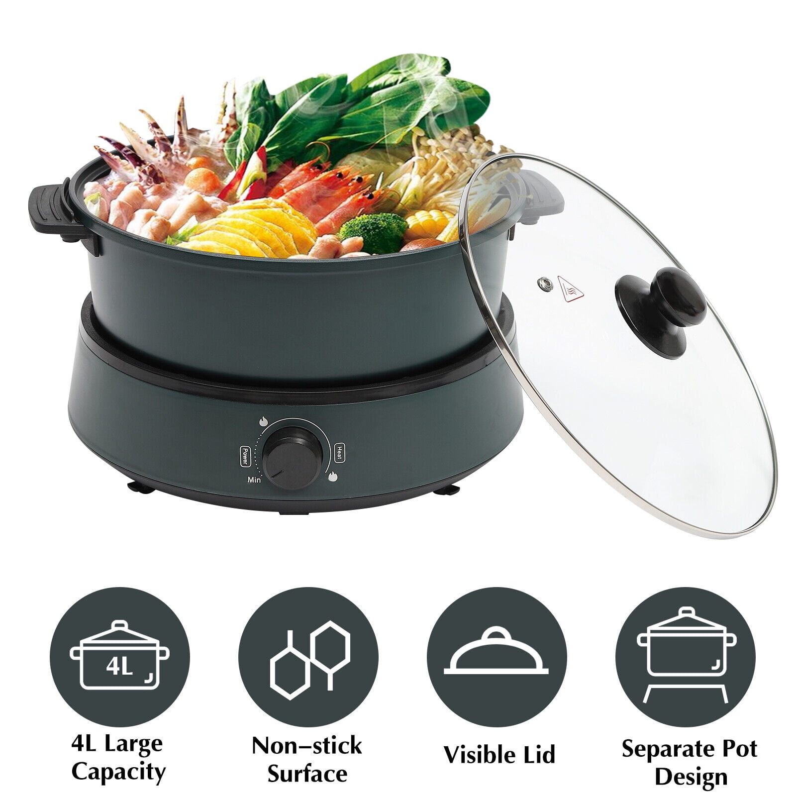 4l/4.2qt Electric Hot Pot Portable Electric Skillet Multi Function ...