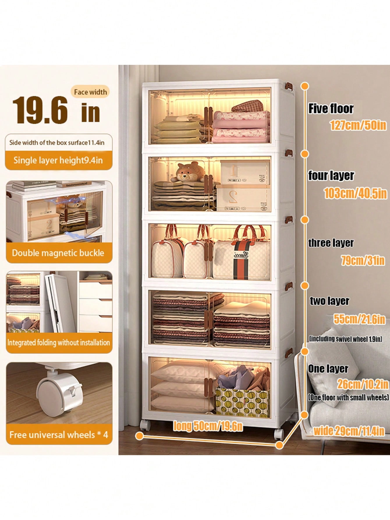 4layers Extra Large Storage Cabinet, Multi-Tier Foldable Storage Box ...