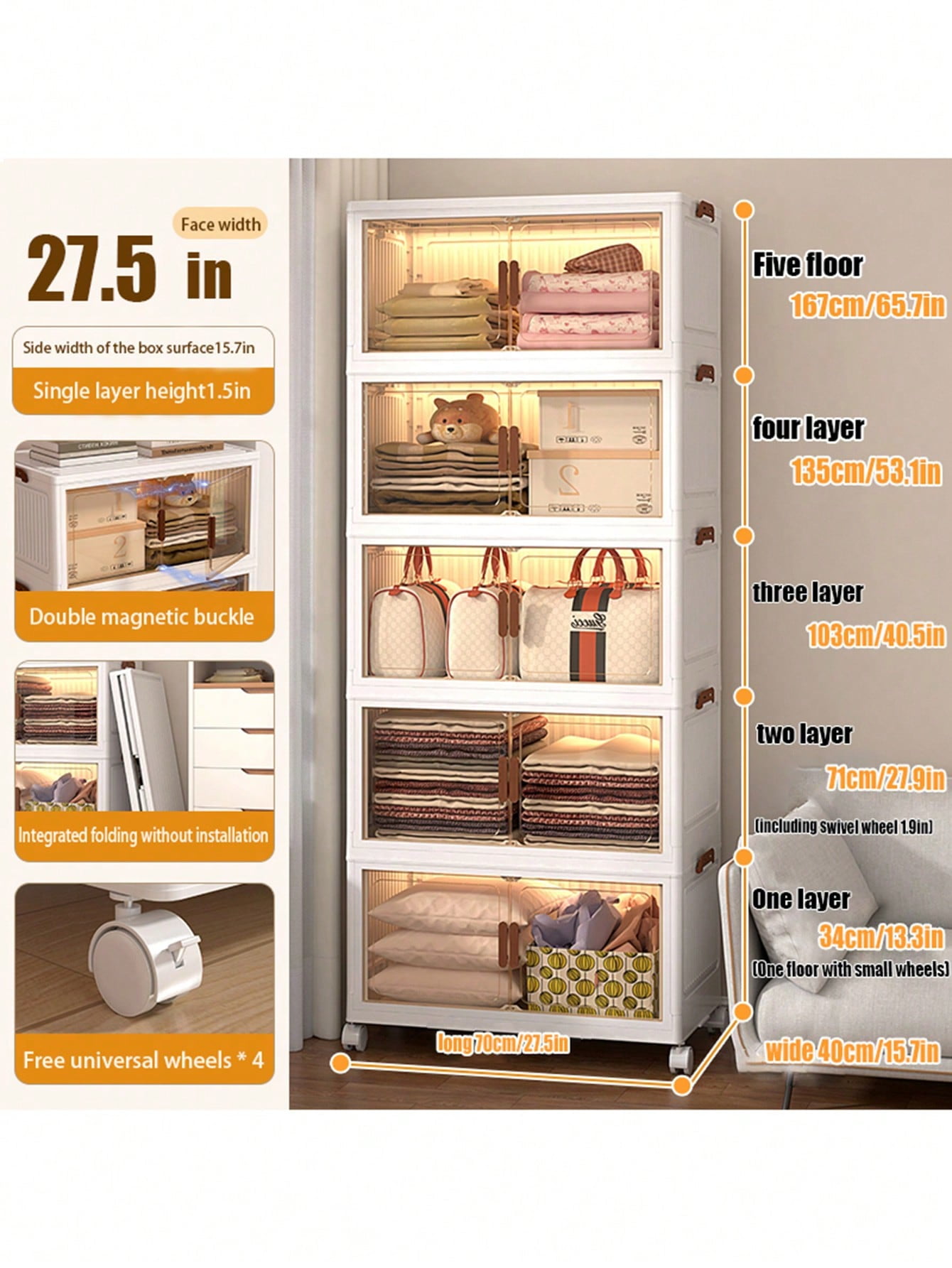 4layers Extra Large Storage Cabinet, Multi-Tier Foldable Storage Box ...