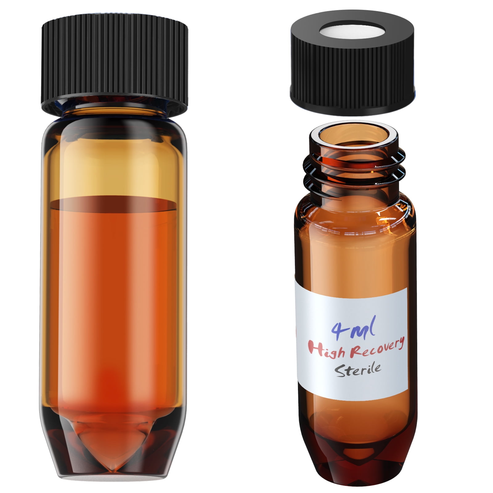 4mL Sterile Micro-insert with Screw Cap, Glass Insert Conical Bottom ...