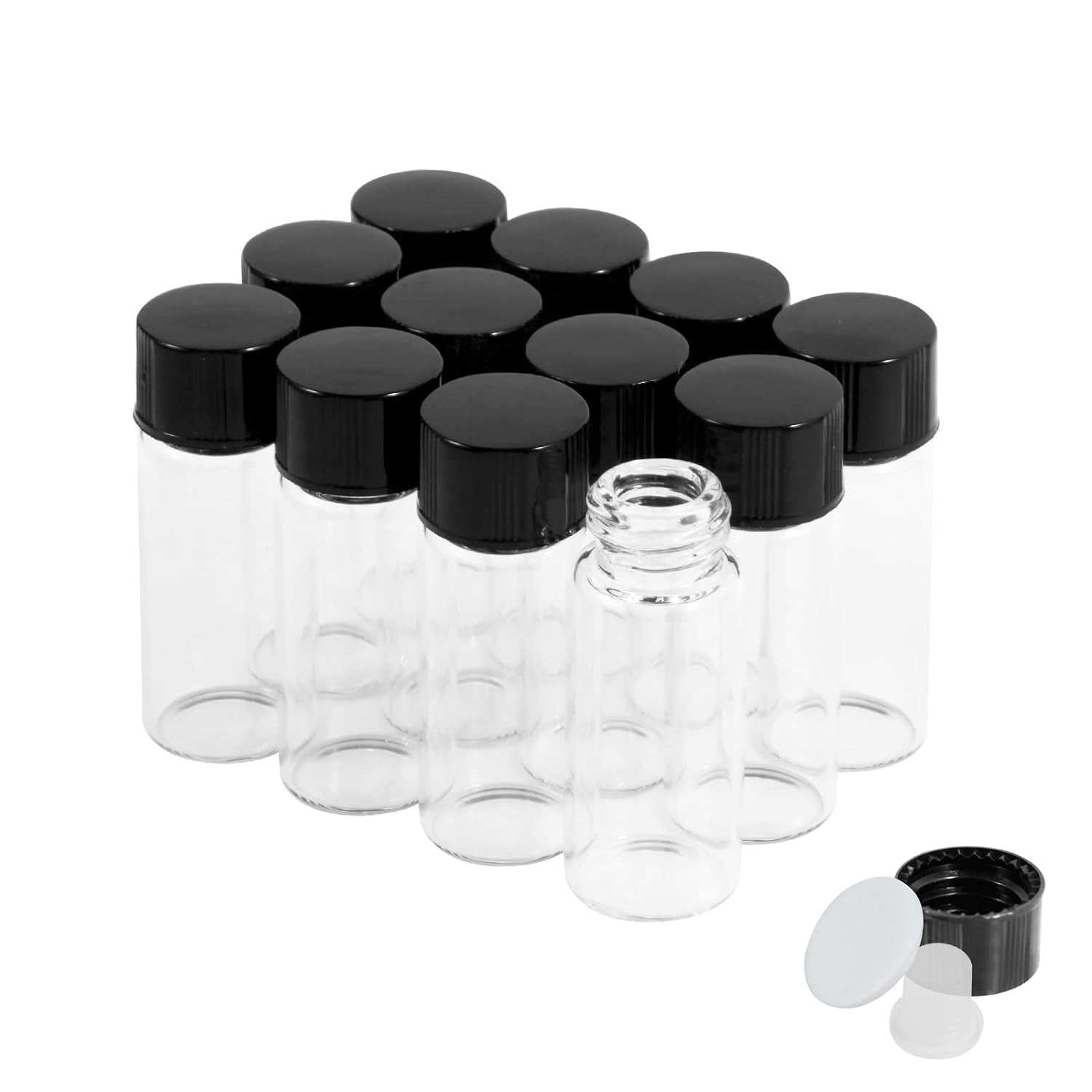 4ml Clear Glass Vials with Screw Caps and Plastic Stoppers, 1 Dram ...