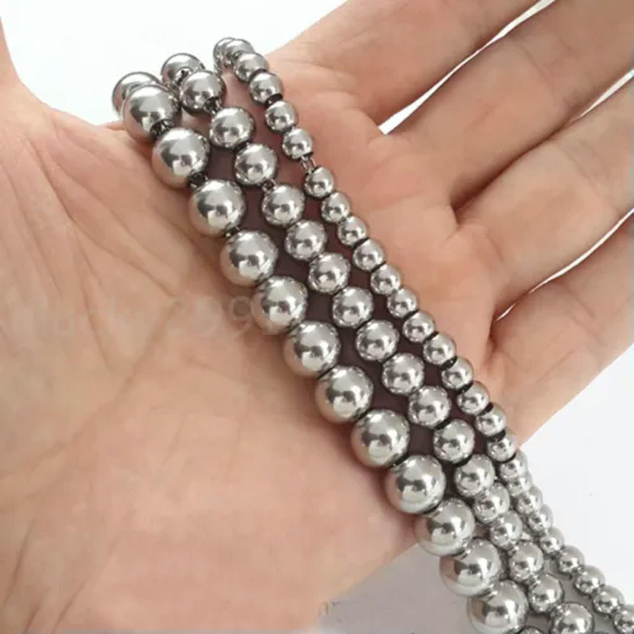 4mm-10mm Stainless Steel Soild Round Beads Ball Chain Necklace 12inch ...