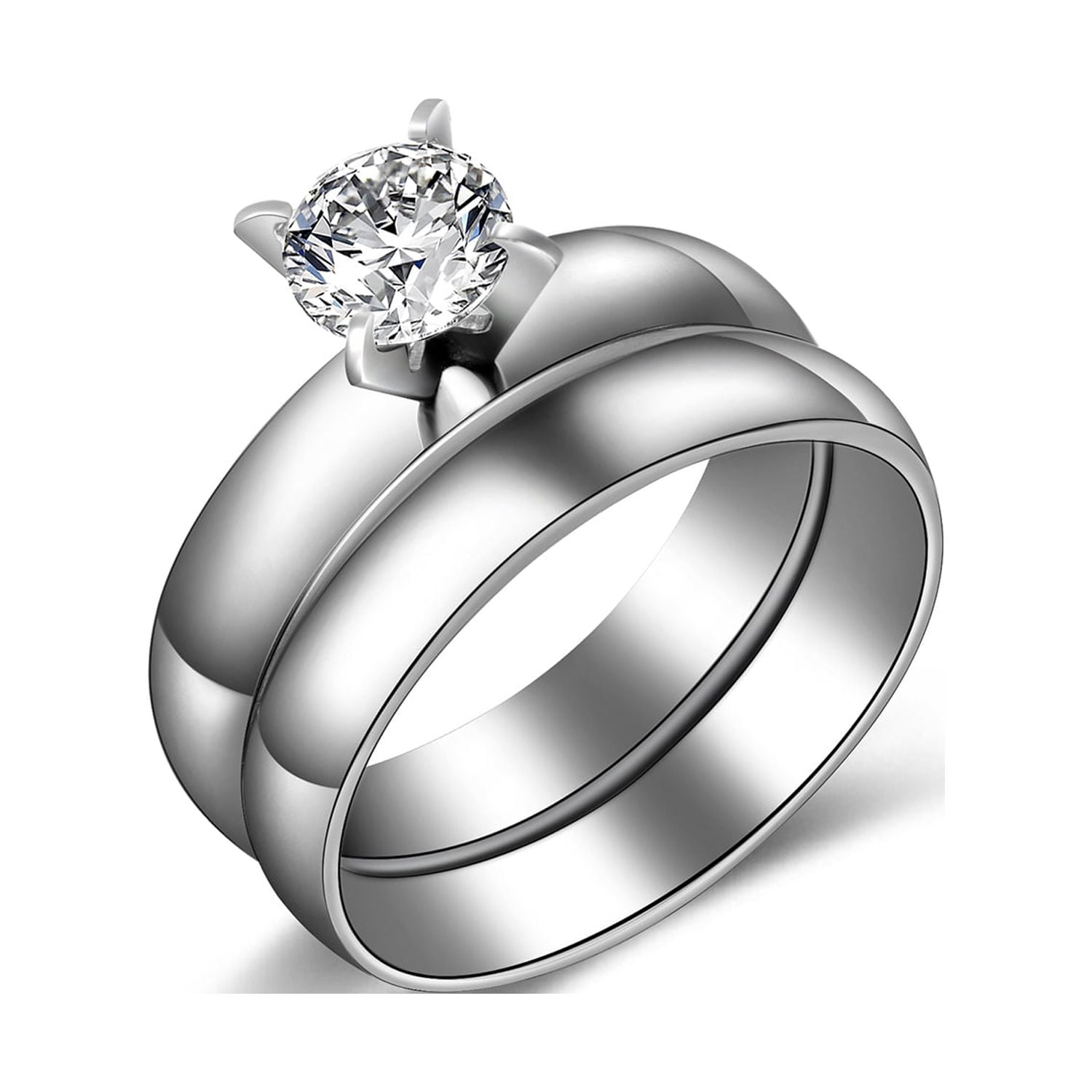 4mm Bridal Set Engagement Ring Women Stainless Steel Band Ginger Lyne ...