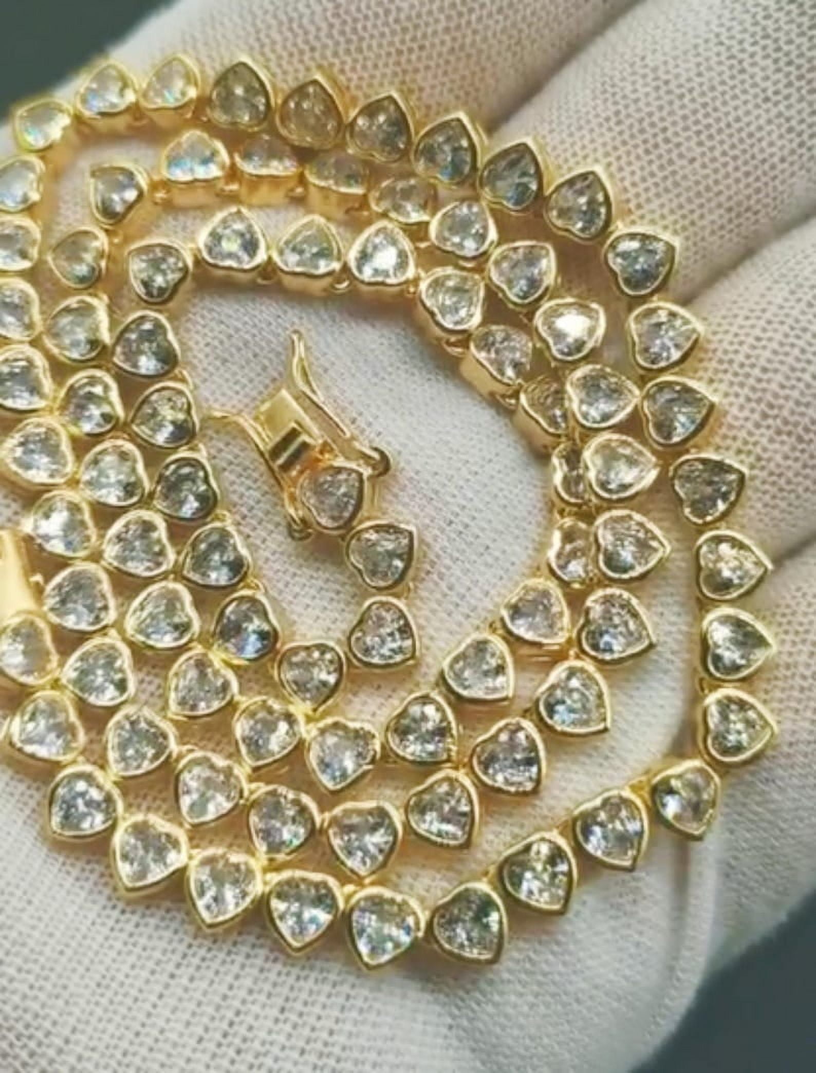 4mm CZ Gemstones Choker/Heart Tennis Coller Necklace Bracelet/14K Gold ...