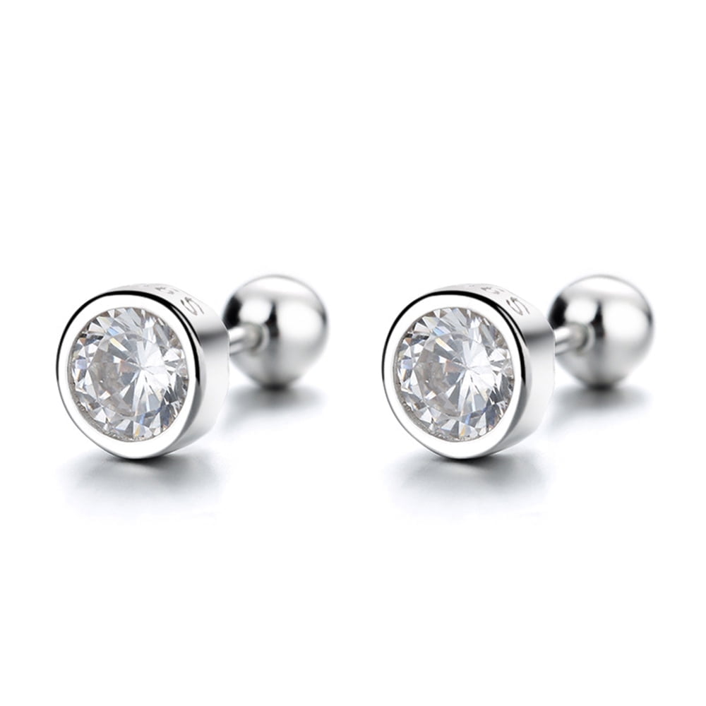 4mm Crystal CZ Cartilage Stud Earrings 925 Sterling Silver Dainty Round ...