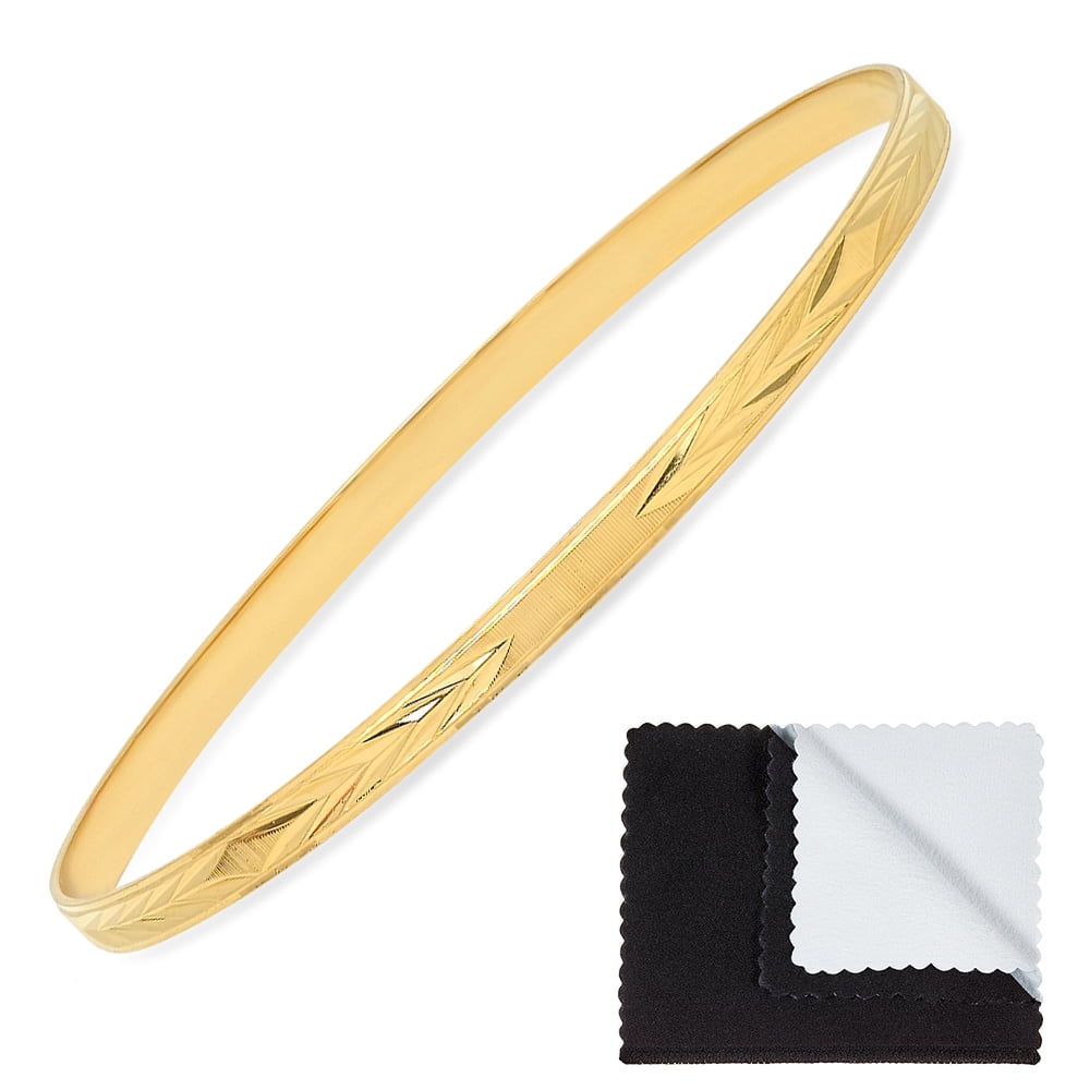 4mm Gold Plated Cut Pattern Bangle Bracelet, Circumference: 7.5 ...