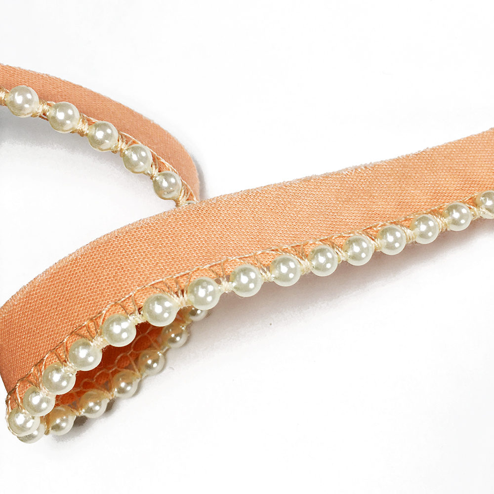 4mm Pearl Beaded Trim with bias Tape, 3-Yards, SP-2786 (Ivory/Salmon ...
