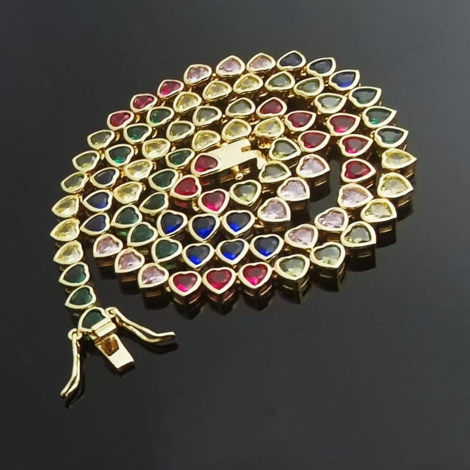 4mm Rainbow Heart Tennis Necklace Bracelet/Multi Color Gemstones Choker ...