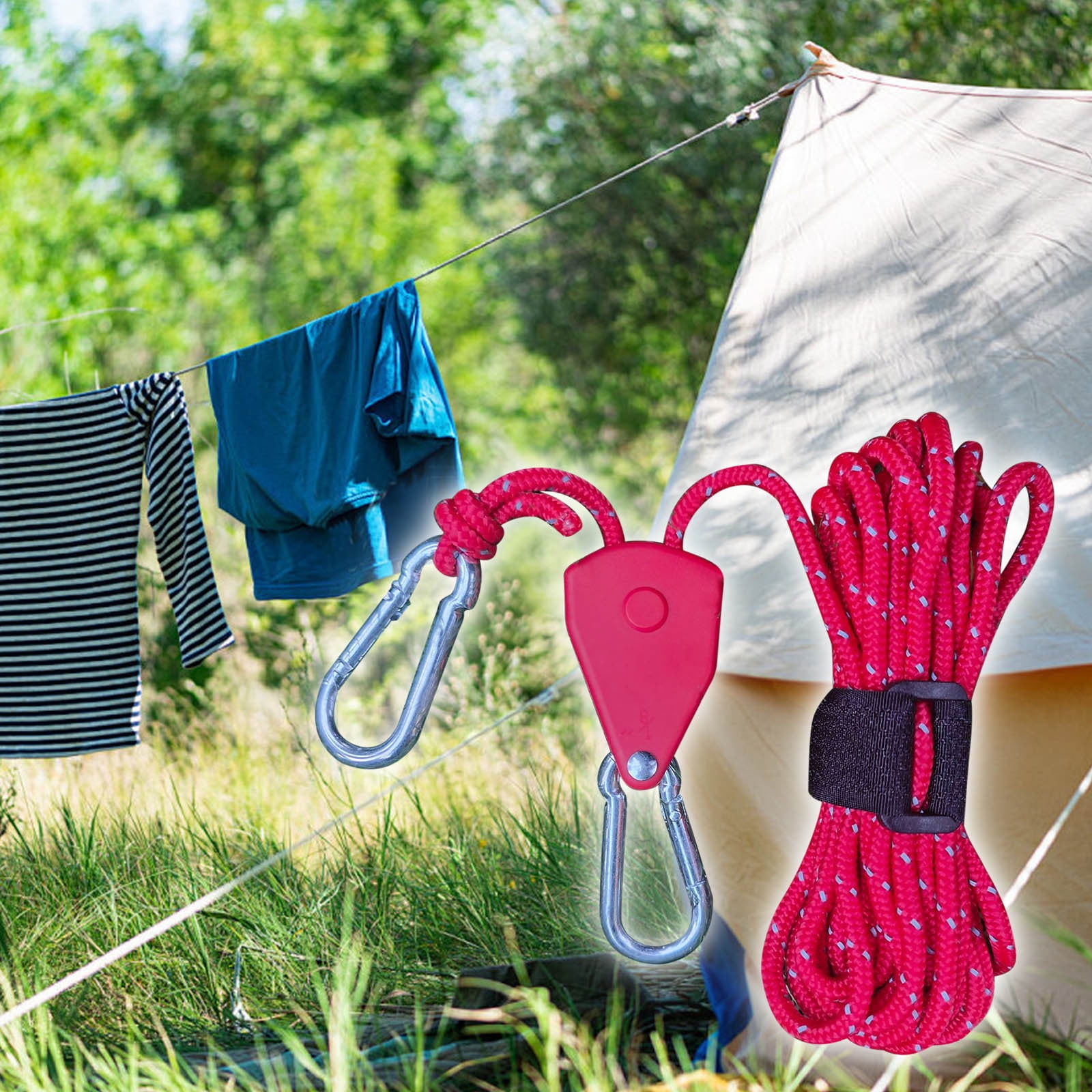 4mm Reflective Tent Guyline with Pulley,4M Heavy-Duty Nylon Rope for ...