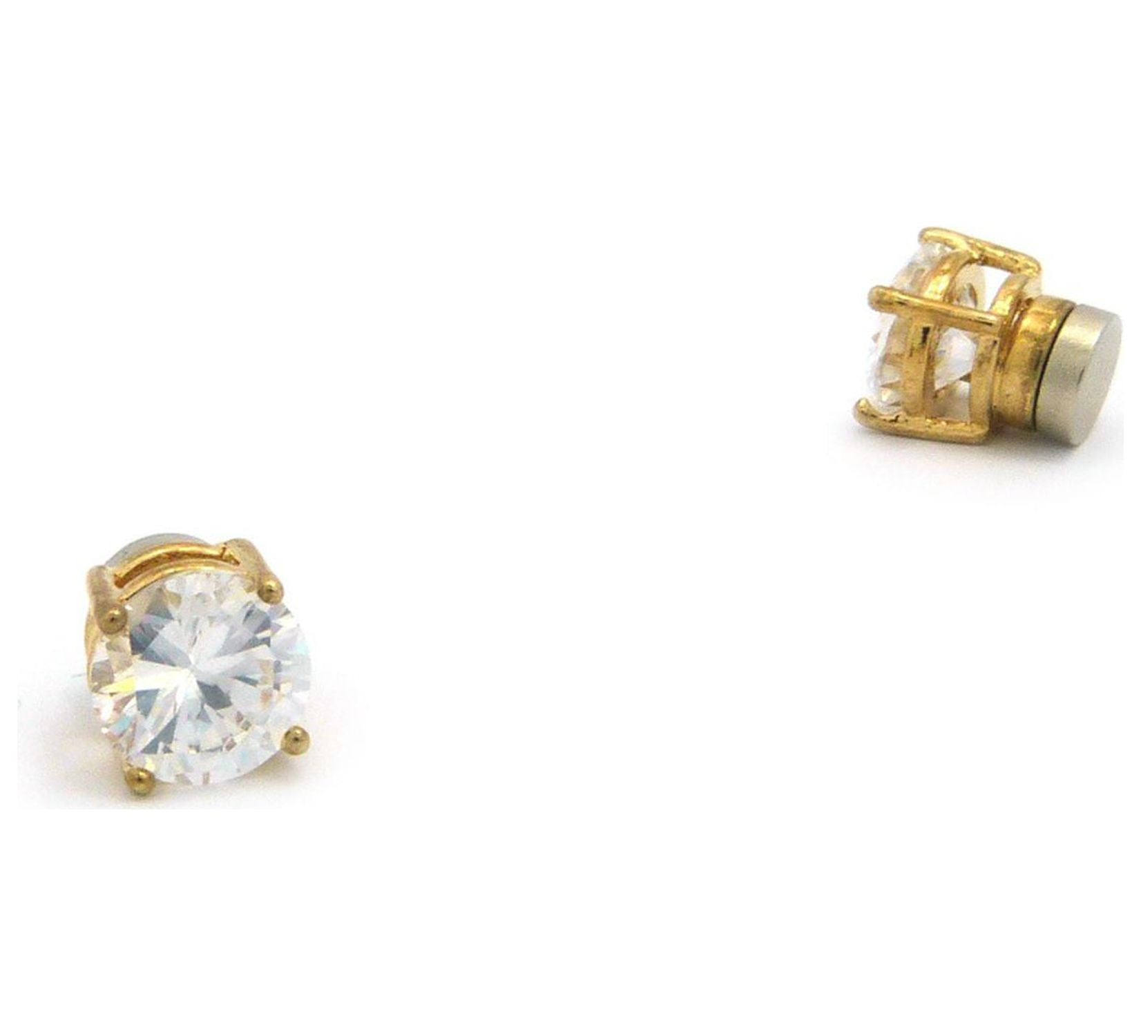 4mm Round Cut Clear Cubic Zirconia 4-Prong Magnetic Stud Earrings, Gold ...