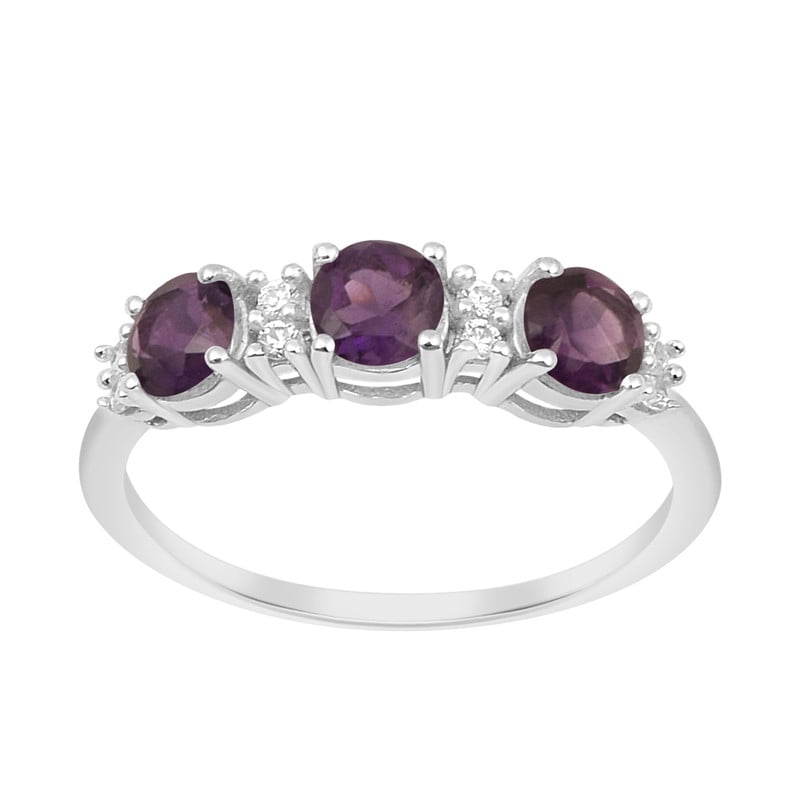 4mm Round Shape Amethyst 925 Sterling Silver Three Stone Women Anniversary Ring - Walmart.com