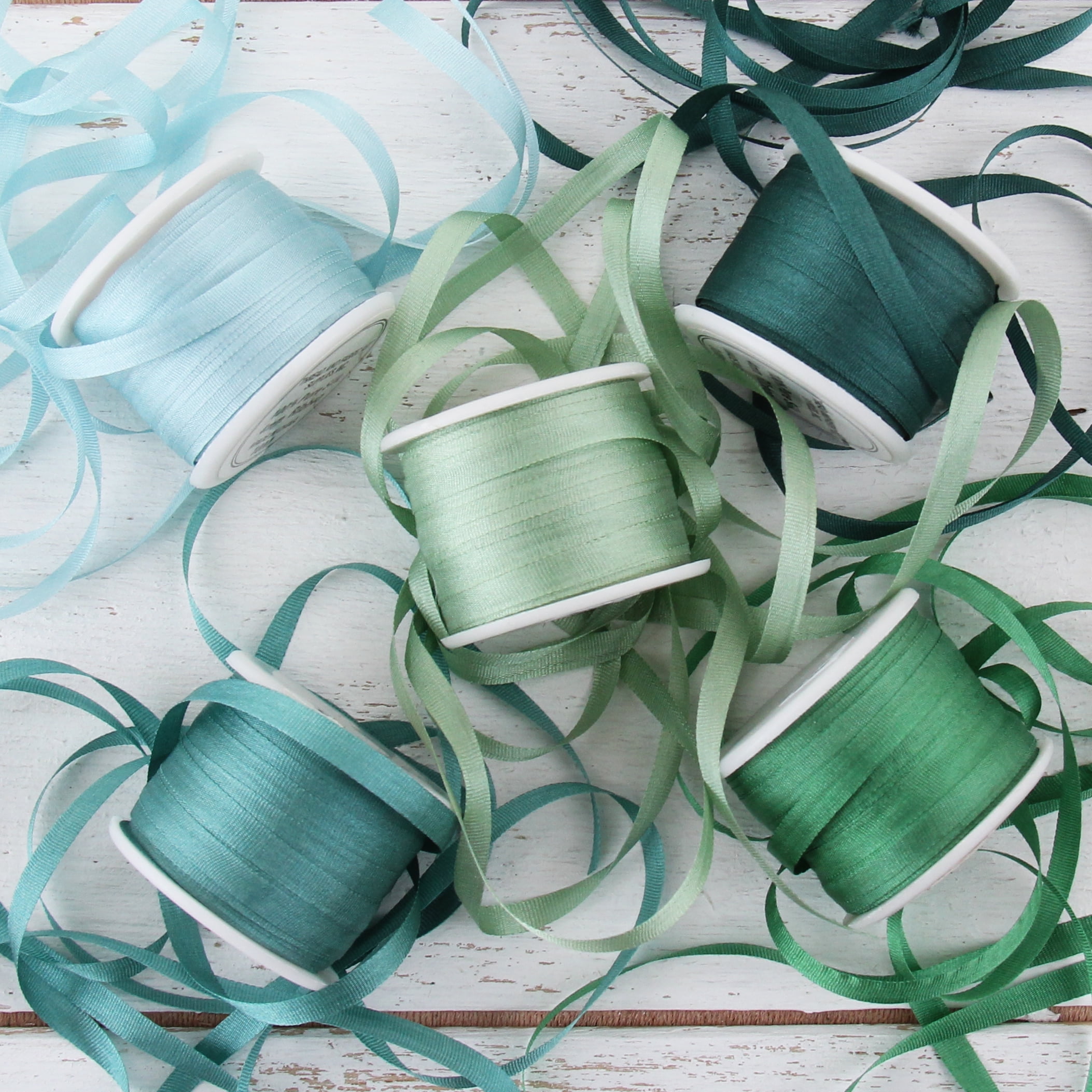 4mm Silk Ribbon Set - Teal Shades - Five Spool Collection - 100% Pure ...