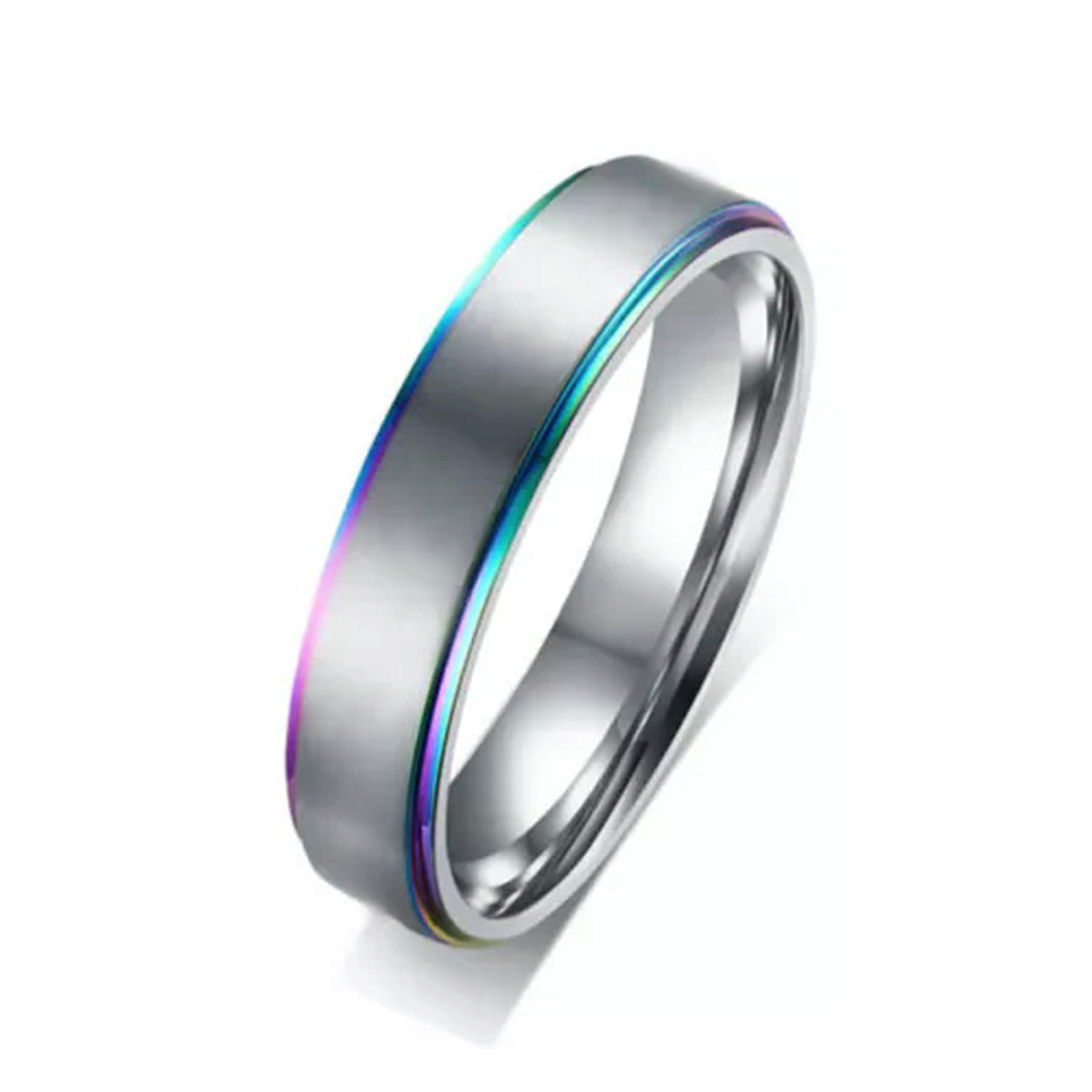 4mm Silver Rainbow Plating Band Men Women Stainless Steel Wedding Ring ...