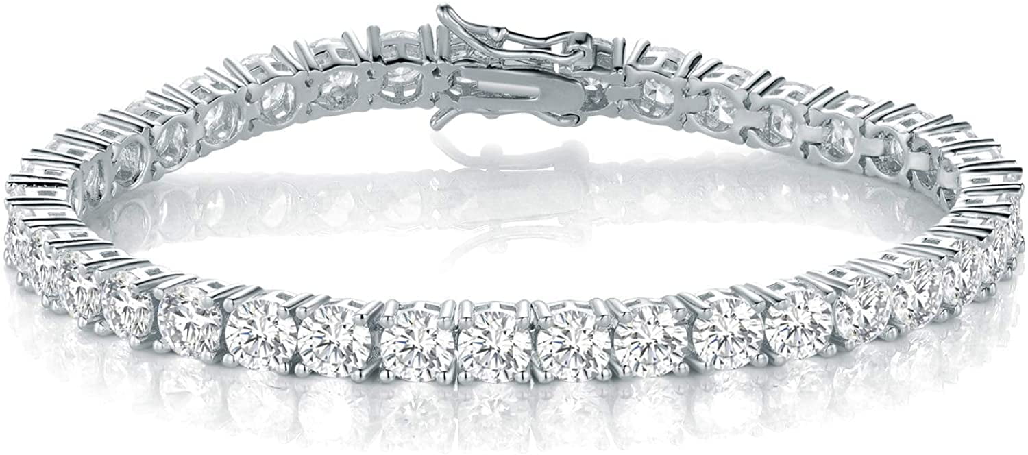 4mm Simulated Diamond Tennis Bracelet for Women 925 Sterling Silver Cubic Zirconia Couples CZ Bangle Bracelet Anklet Mens Best Friendship Hypoallergenic Jewelry Gifts 6.5inches Walmart