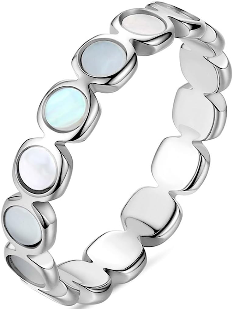 4mm Stainless Steel Clam Shell Filled Eternity Style Wedding Band ...