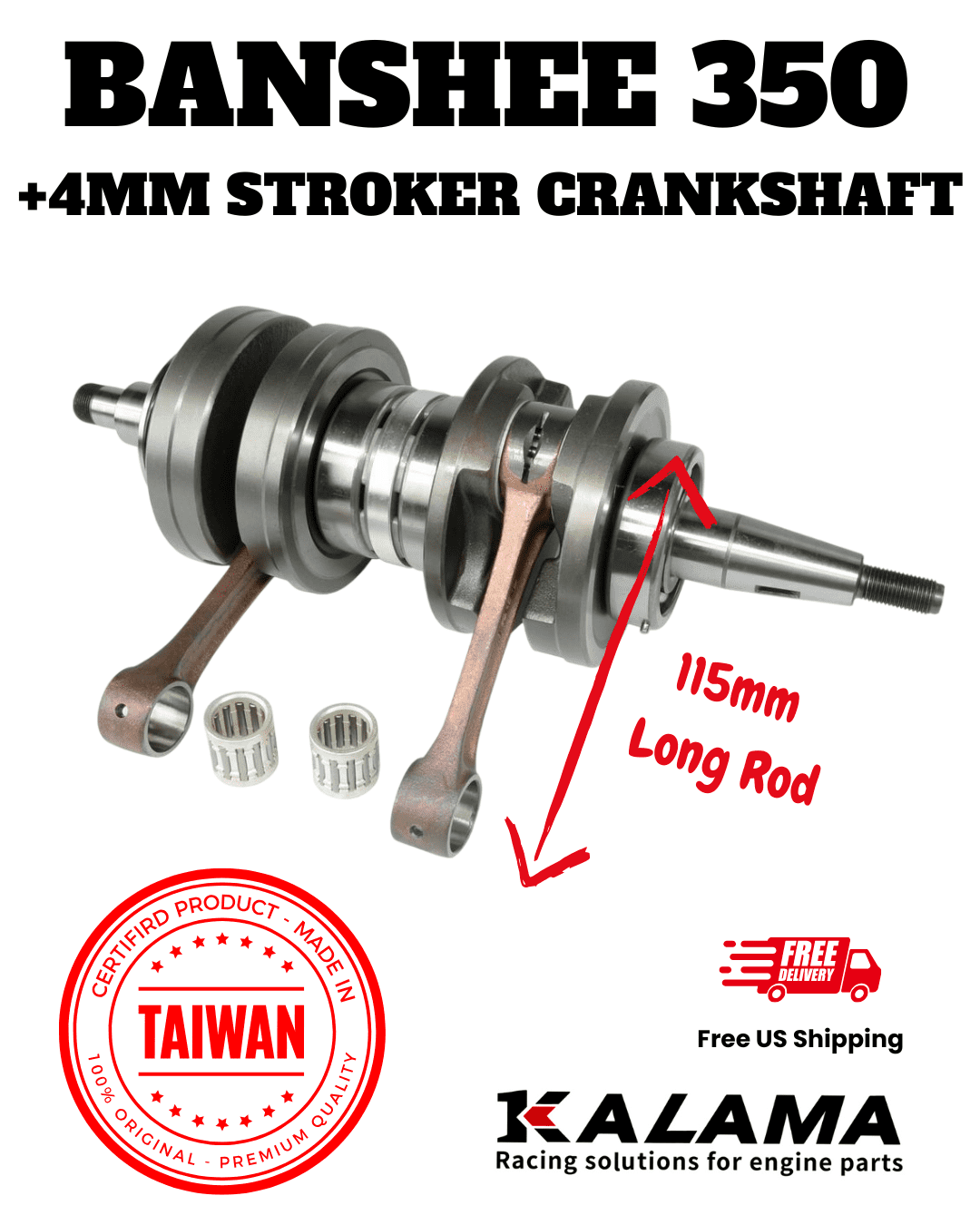 Kalama +4mm Stroker Crankshaft for Banshee 350 YFZ350 with Con-Rod ...