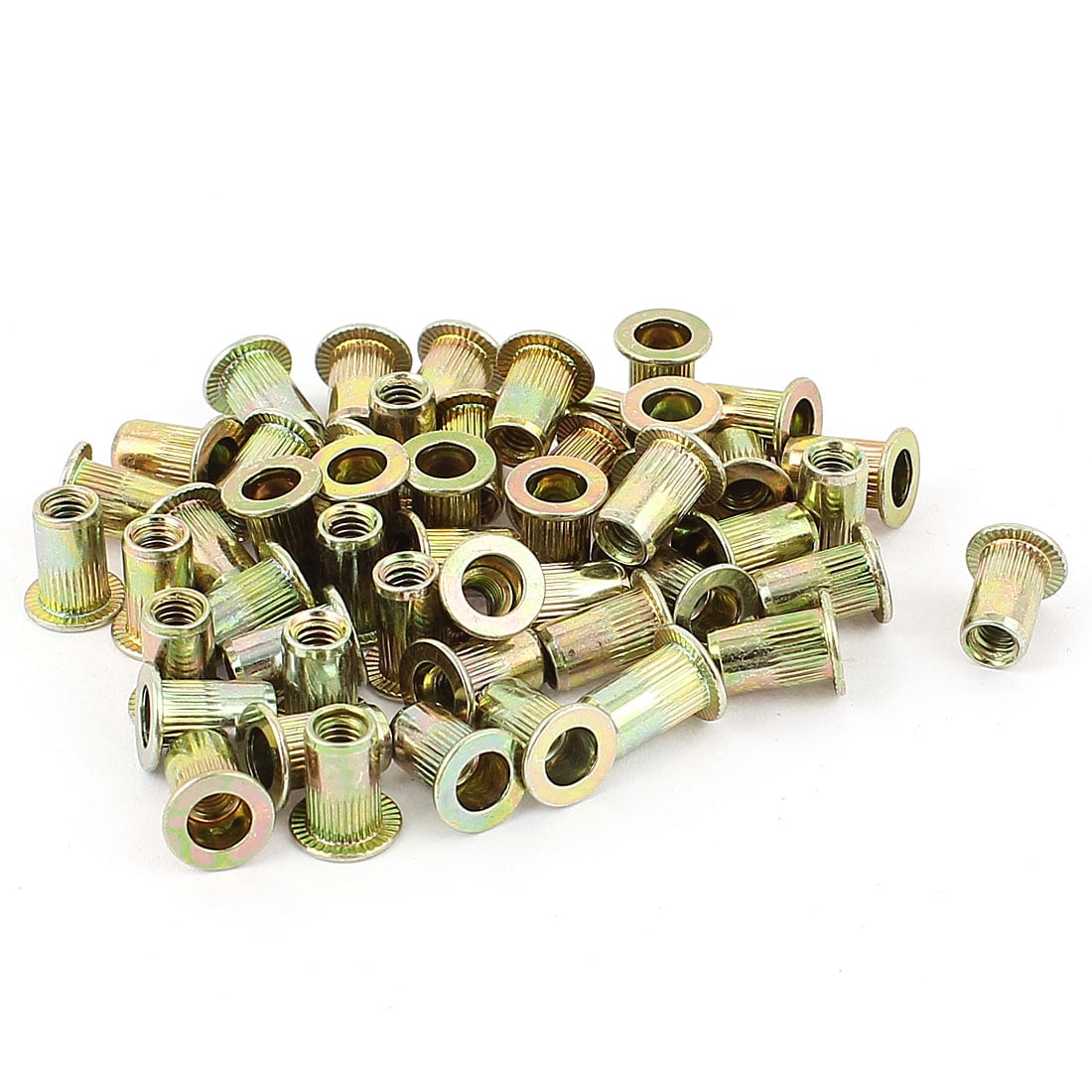 4mm Thread Dia 11mm Long Metal Rivet Nut Insert Dadi Gold Tone 50Pcs ...