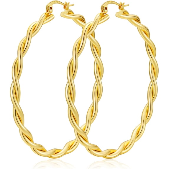 4mm Twist Gold Hoop Earrings Steling Silver Post Hoop Earring for Women ...