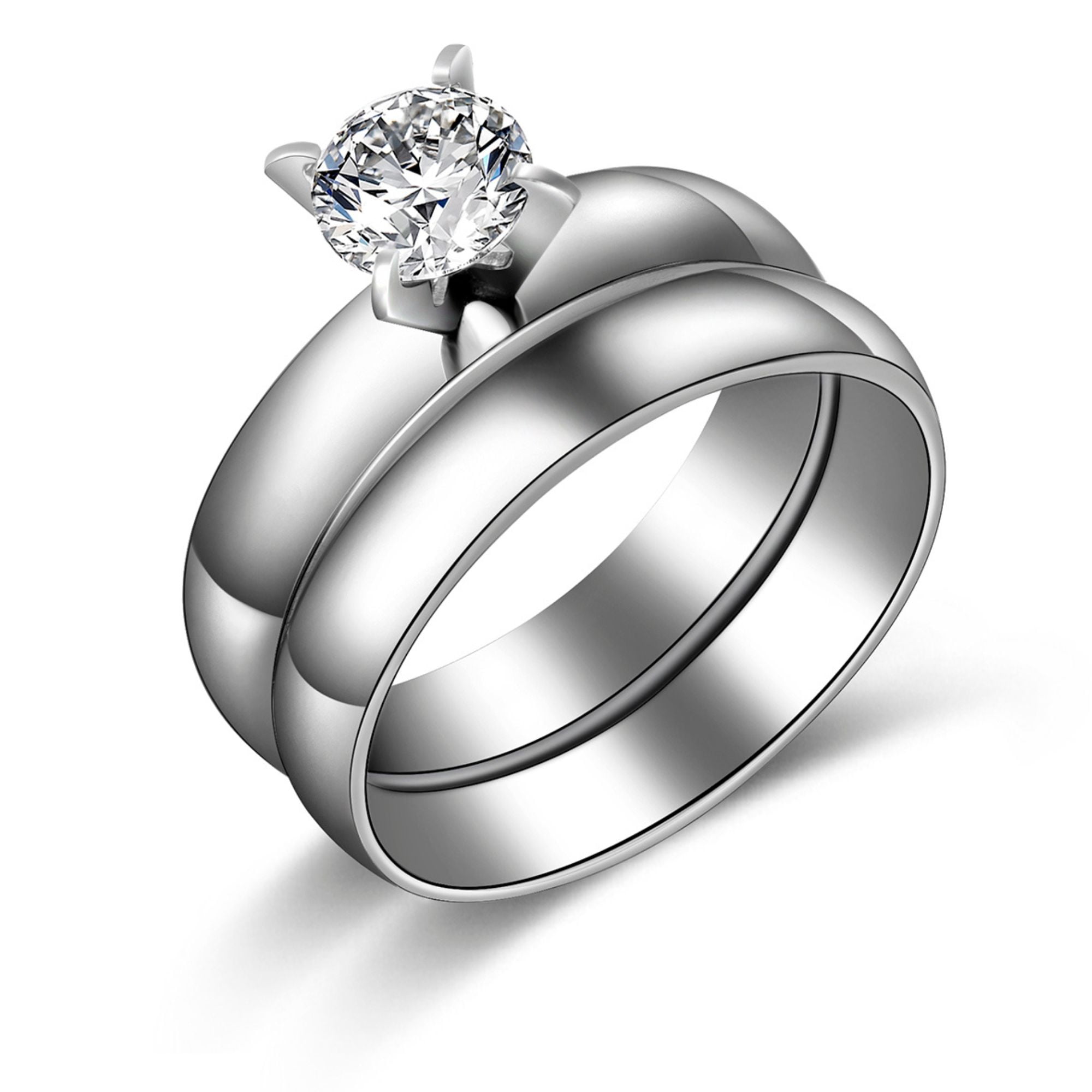 4mm Wedding Ring Set for Women Engagement Ring Stainless Steel Band ...