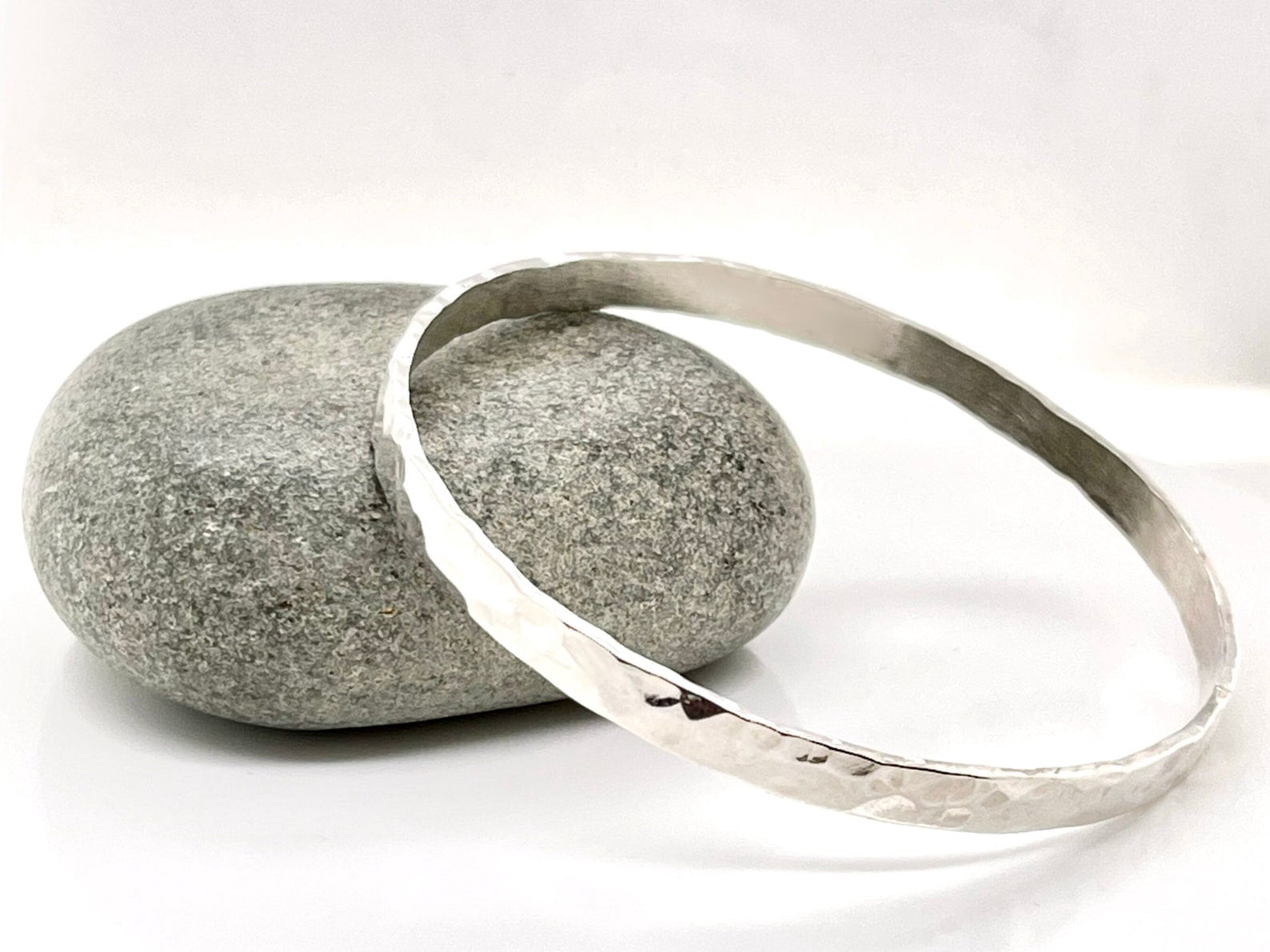 4mm Wide Silver Hammered Bangle, Sterling Silver Bangle, .925 Silver ...