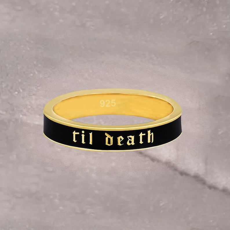 4mm Wide Til Death Black Enamel Band Ring, Gift for Her, Gift for Him ...