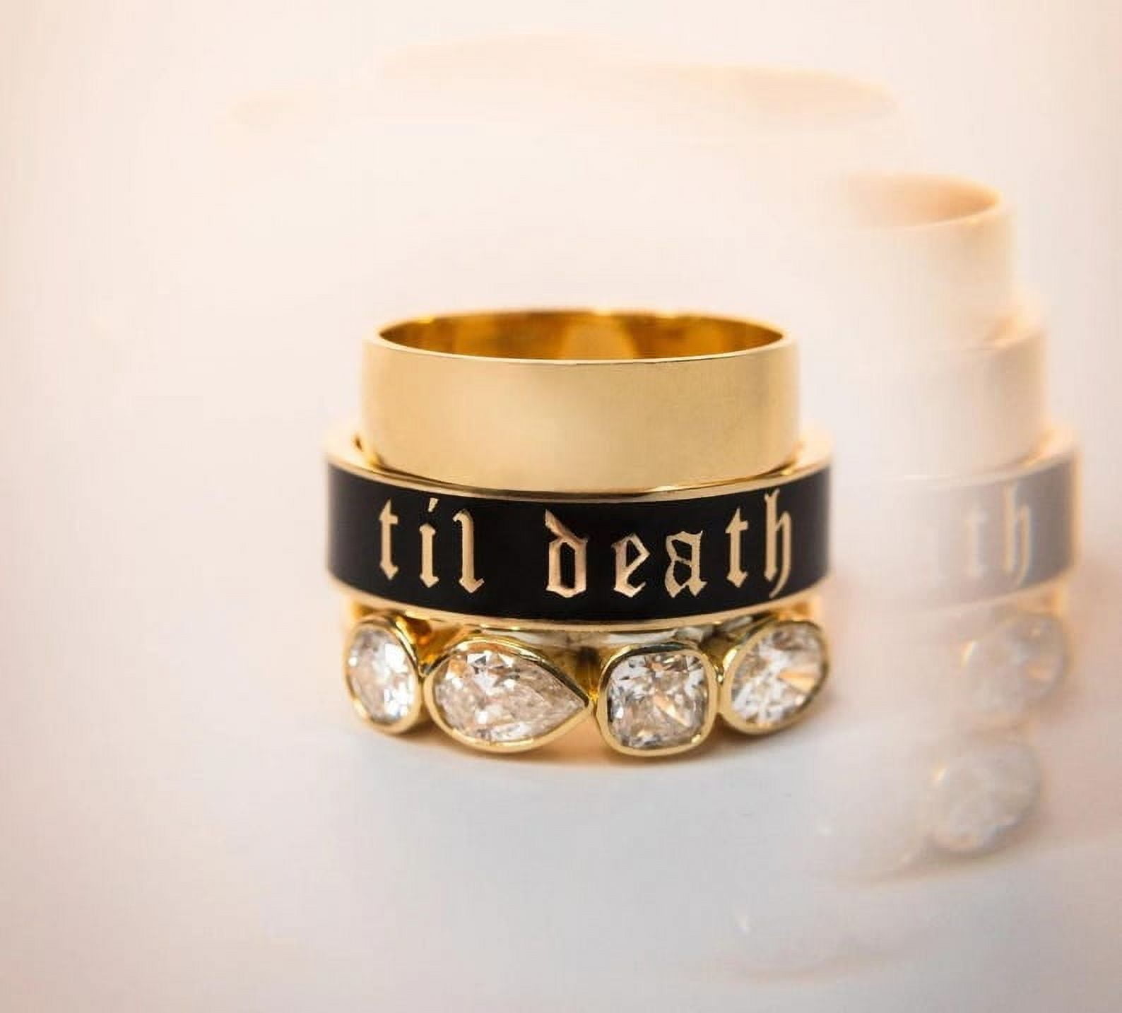 4mm Wide Til Death Black Enamel Band Ring, Personalized Band ...