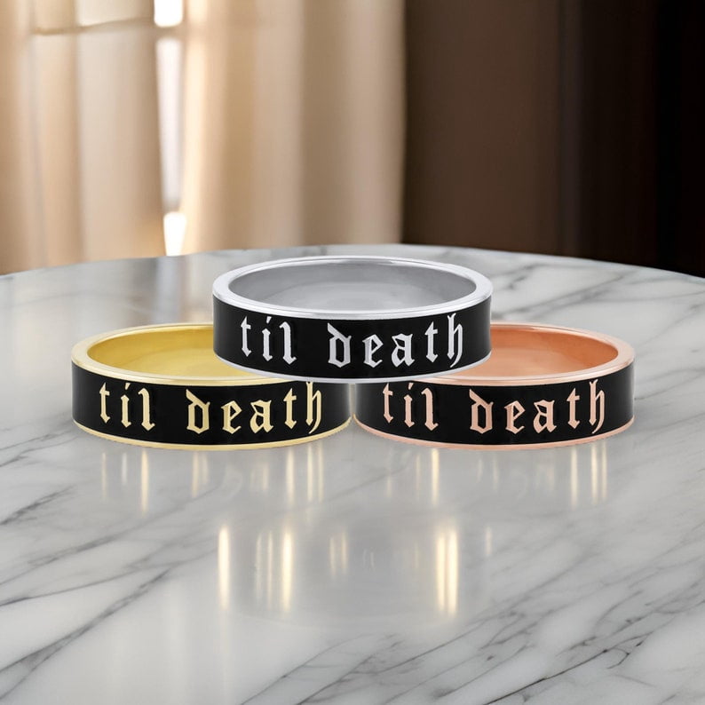 4mm Wide Til Death Black Enamel Band Ring | Promise Ring | Anniversary ...