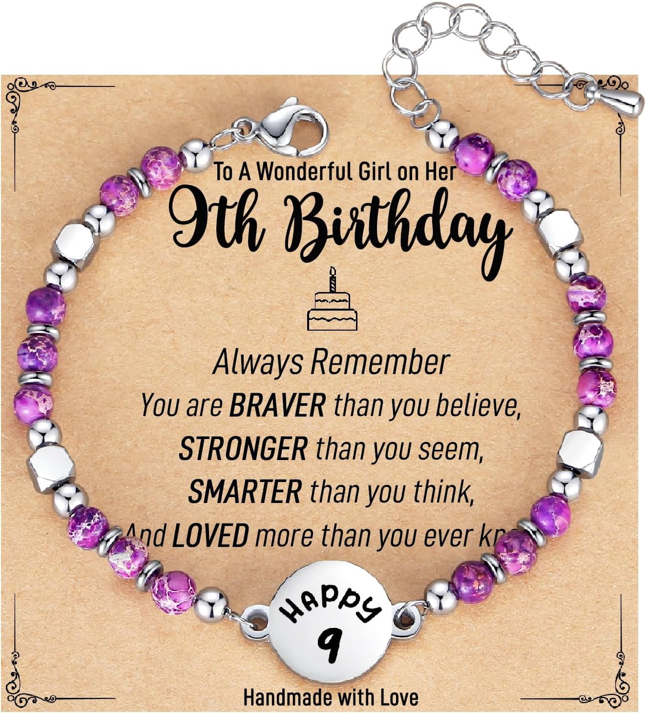 4mm natural stone bracelet with birthday card for 6-21 years old ...