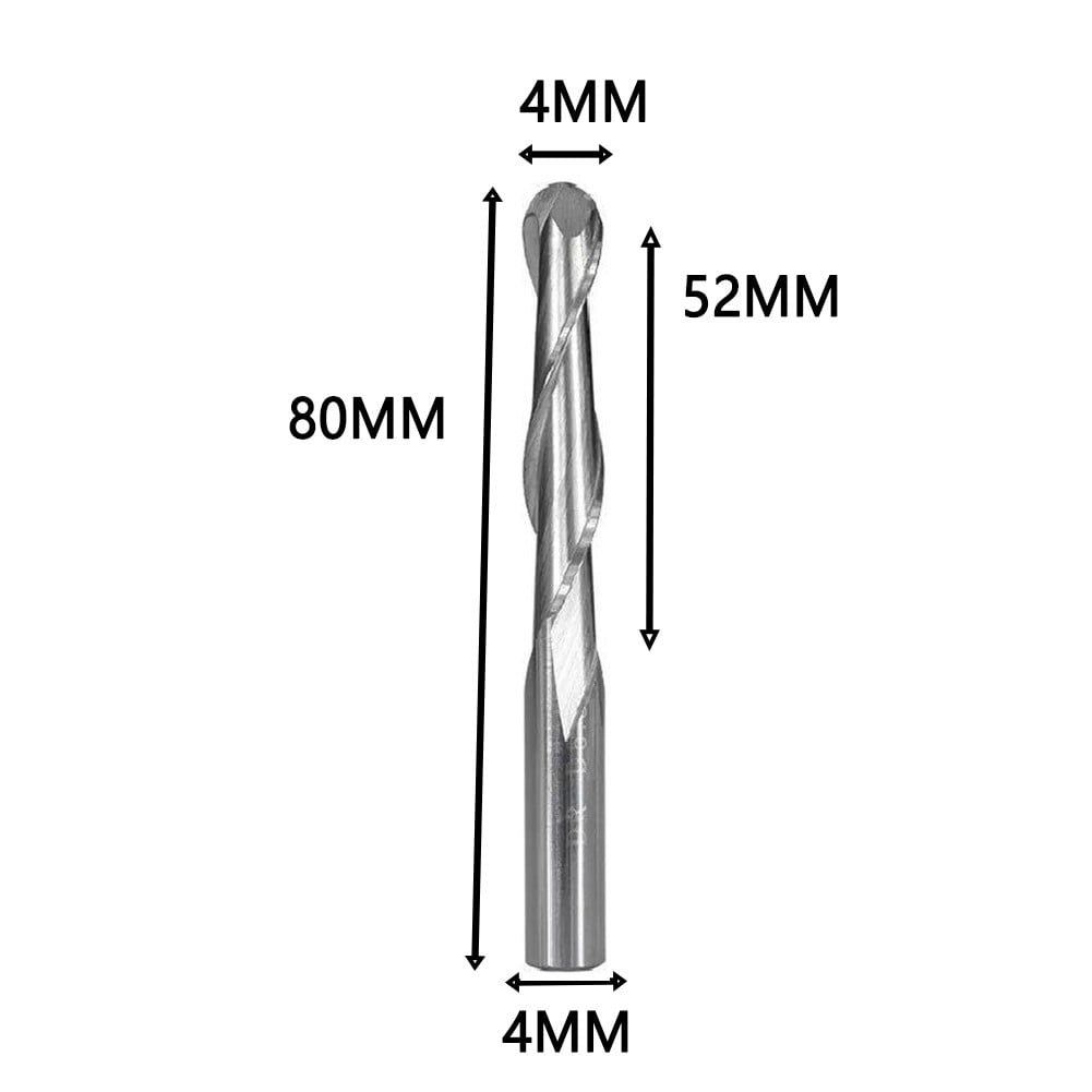 4mm shank Solid Carbide Spiral 2 Flutes Ball Nose End Mill Cutter ...