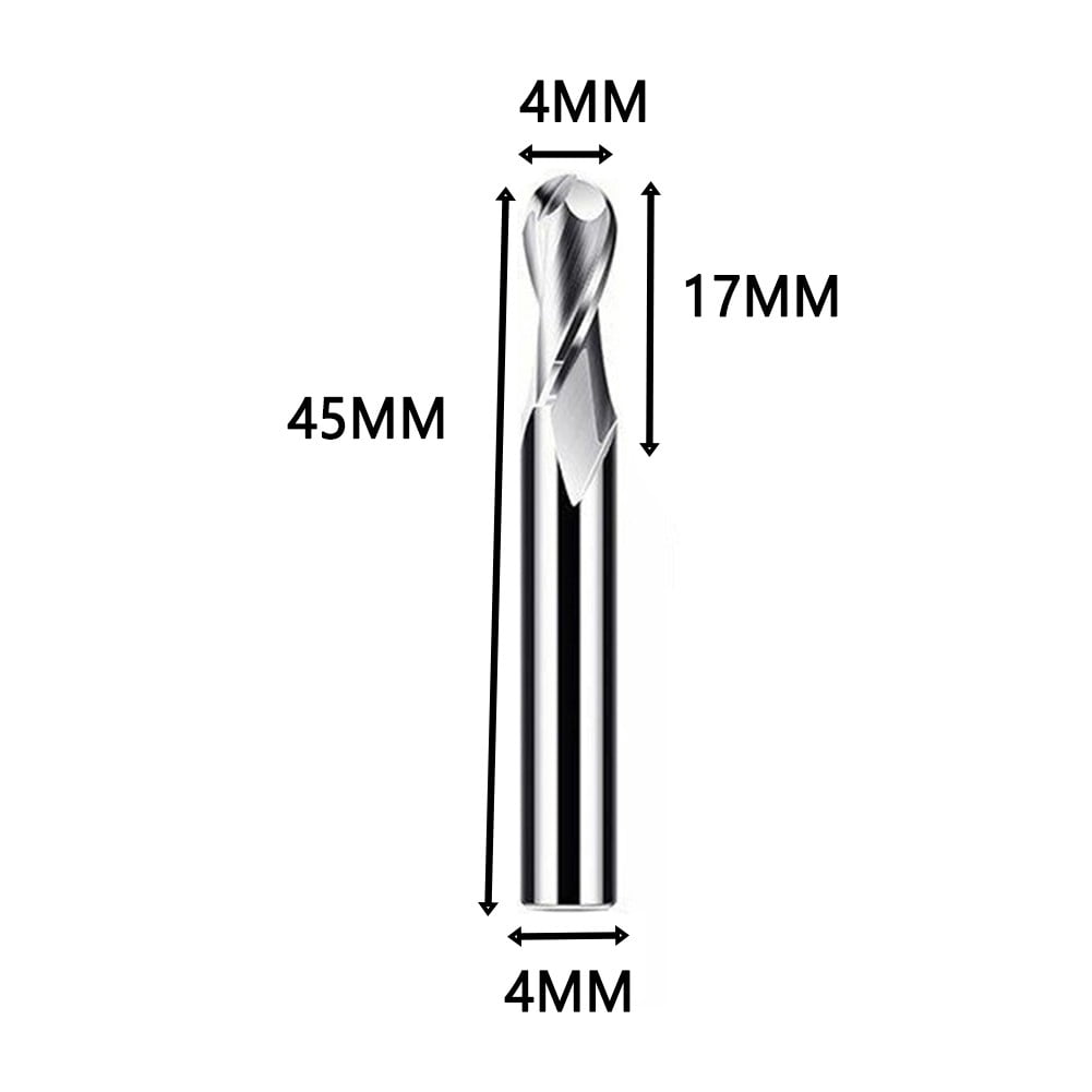 4mm shank Solid Carbide Spiral 2 Flutes Ball Nose End Mill Cutter ...