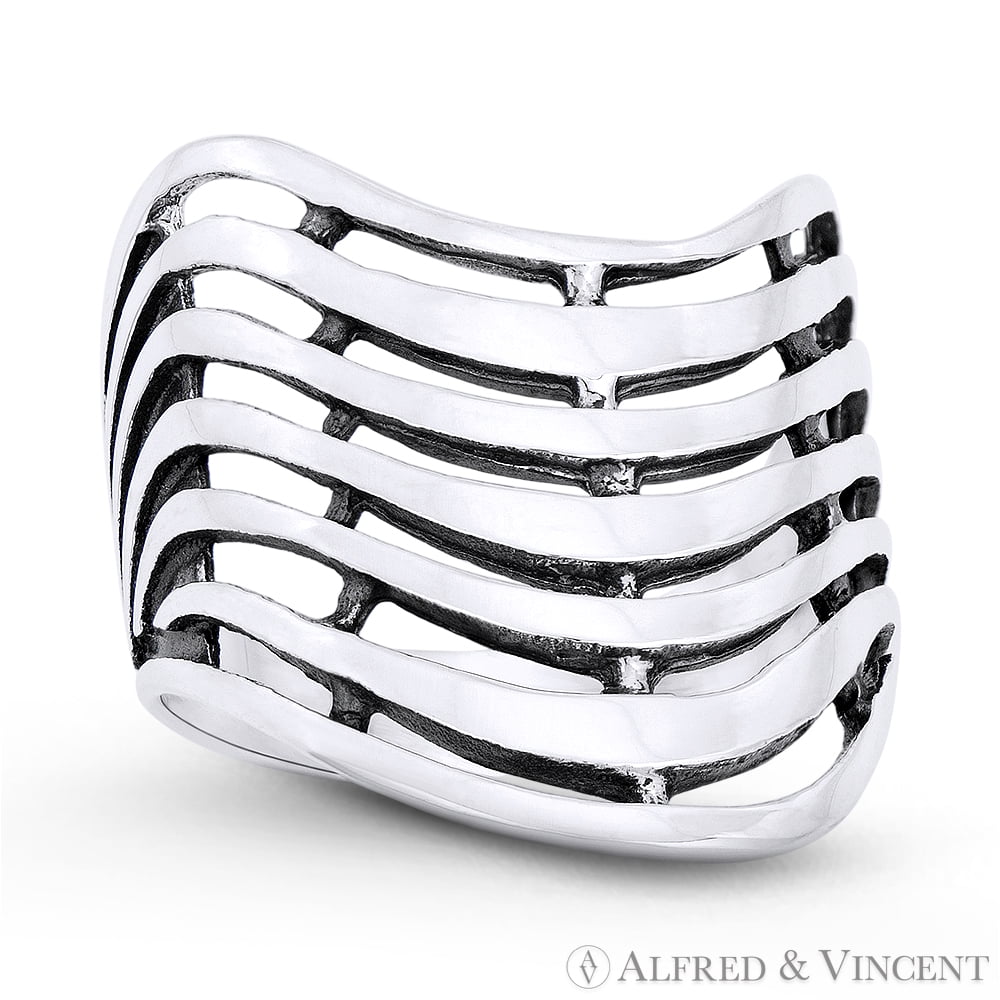 4mm to 19mm Multi Row Wide-Design V-Ring in Oxidized .925 Sterling ...