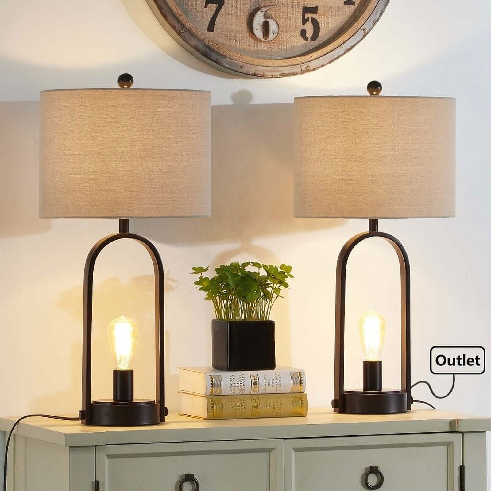 4modernhome 26'' Black Table Lamp Set with Outlet (Set of 2) - Walmart.com