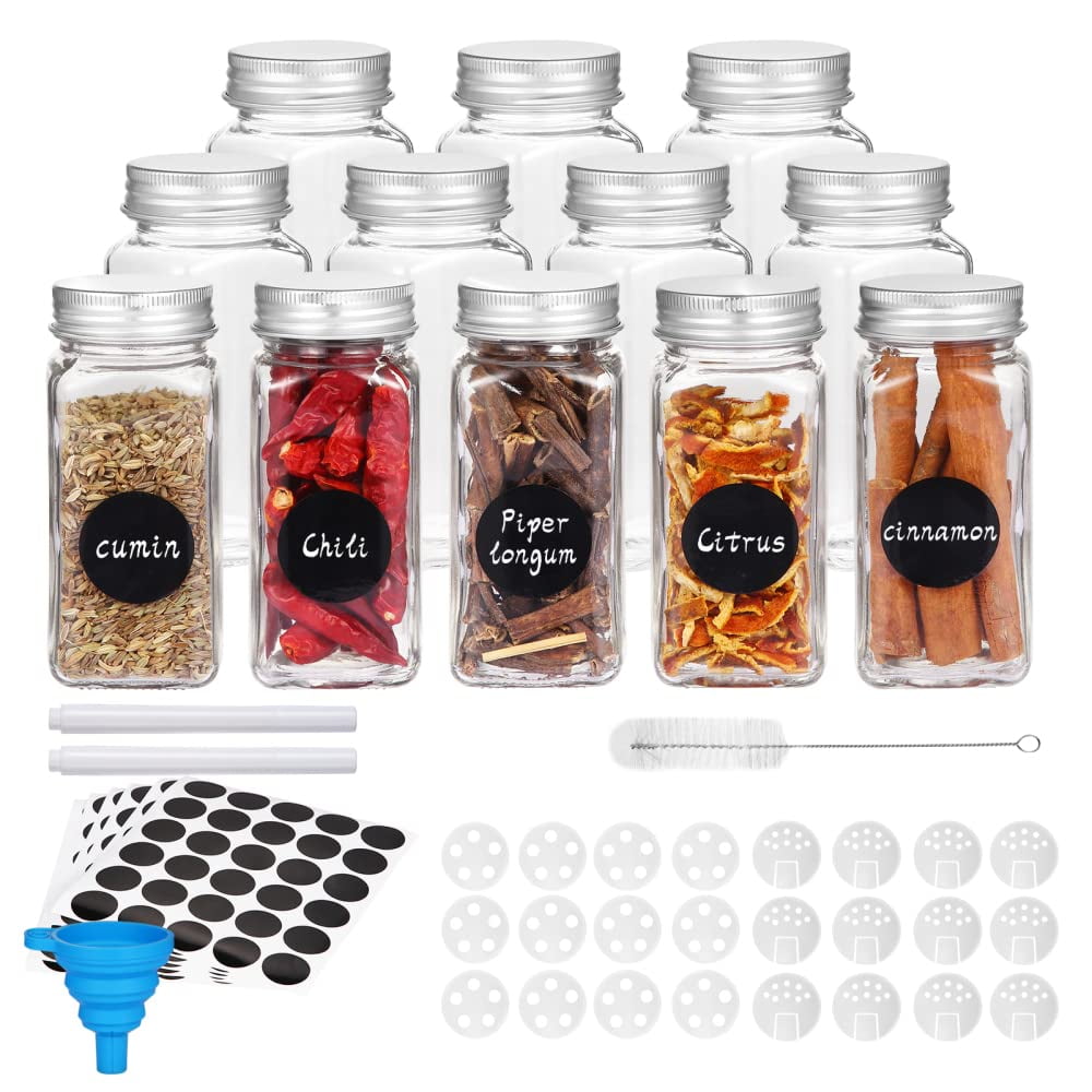 4oz 12Pack Glass Jars with Spice Labels, Shaker Lids Dispenser with ...