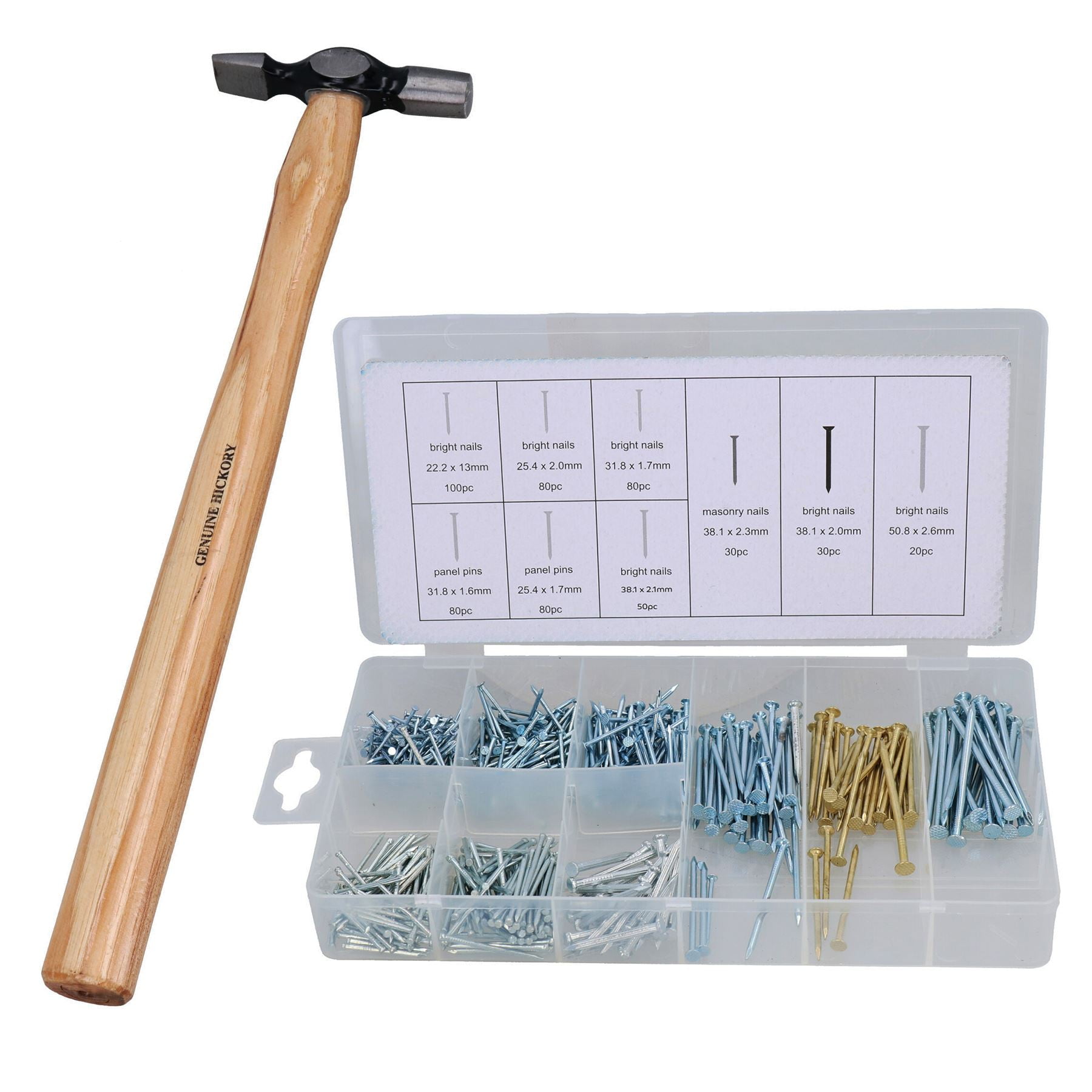 4oz Ball Pein Hickory Handle Hammer Nail Installer with 550pc Nail ...