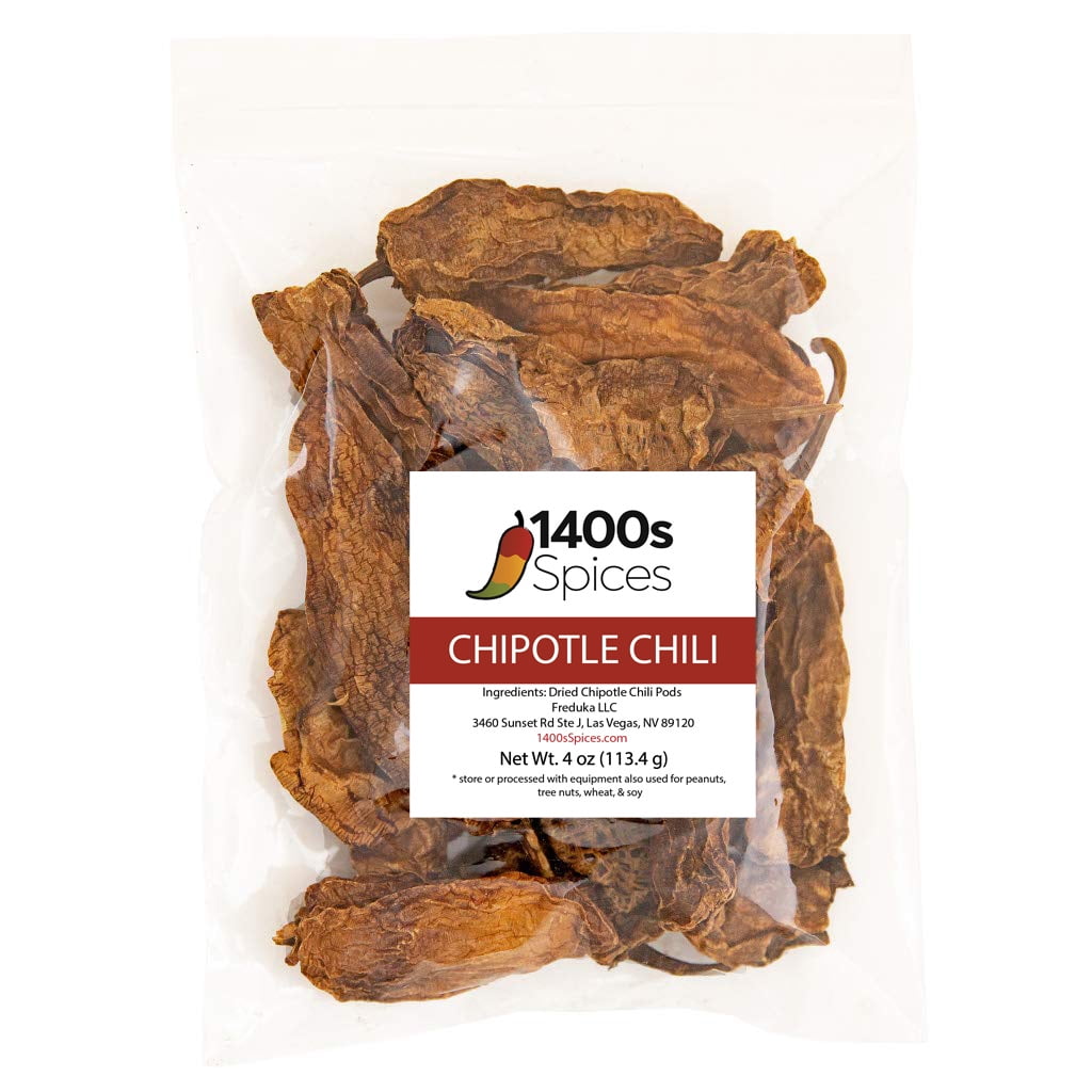 4oz Chipotle Meco Dried Whole Peppers, Chile Seco Pods by 1400s Spices ...