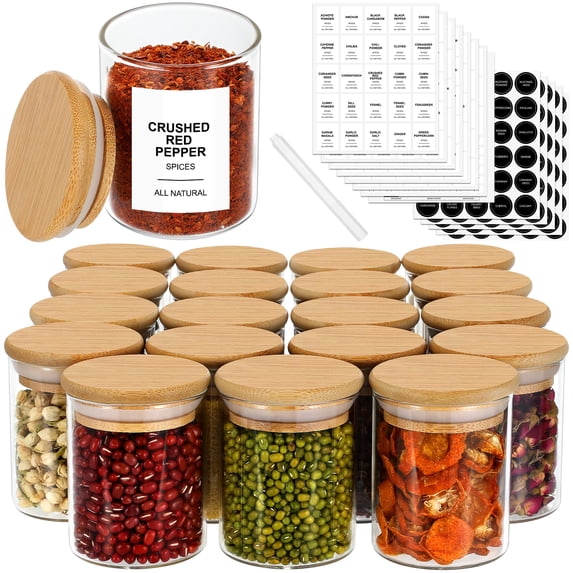 4oz Glass Spice Jars With Bamboo Lids And 315 Labels 20 Pcs Clear Food ...