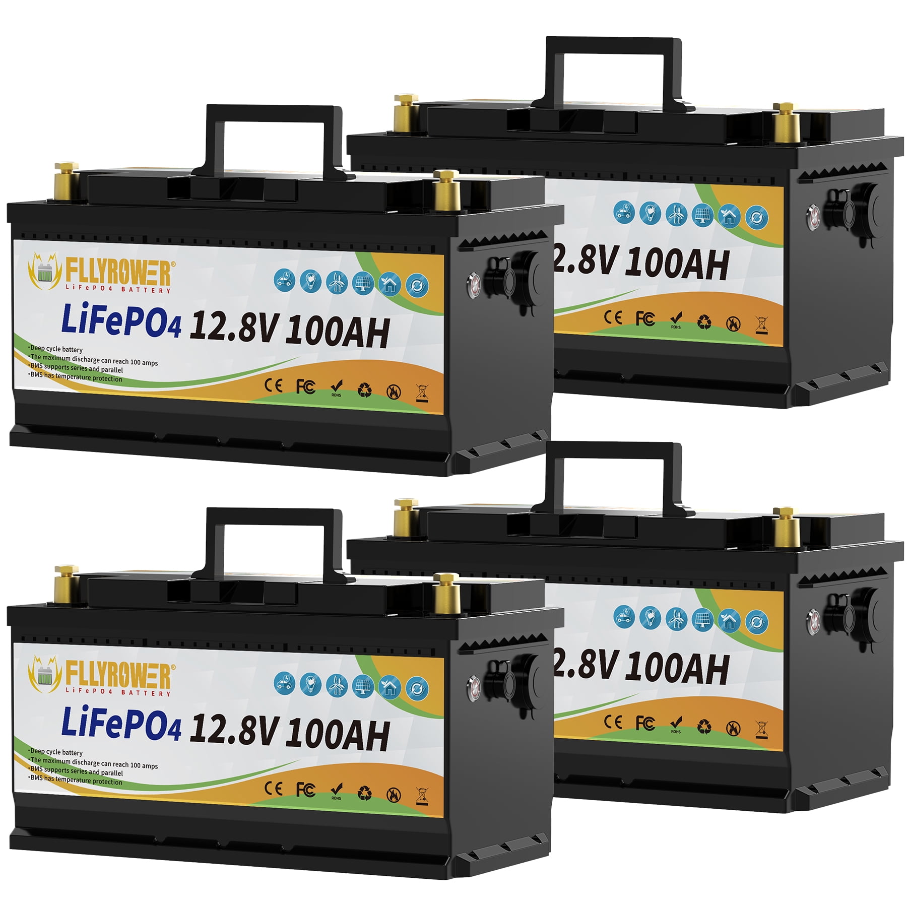 4pack 12V 100AH LiFePO4 Battery,for RV,Trolling Motors,Van,Yacht,Marine ...