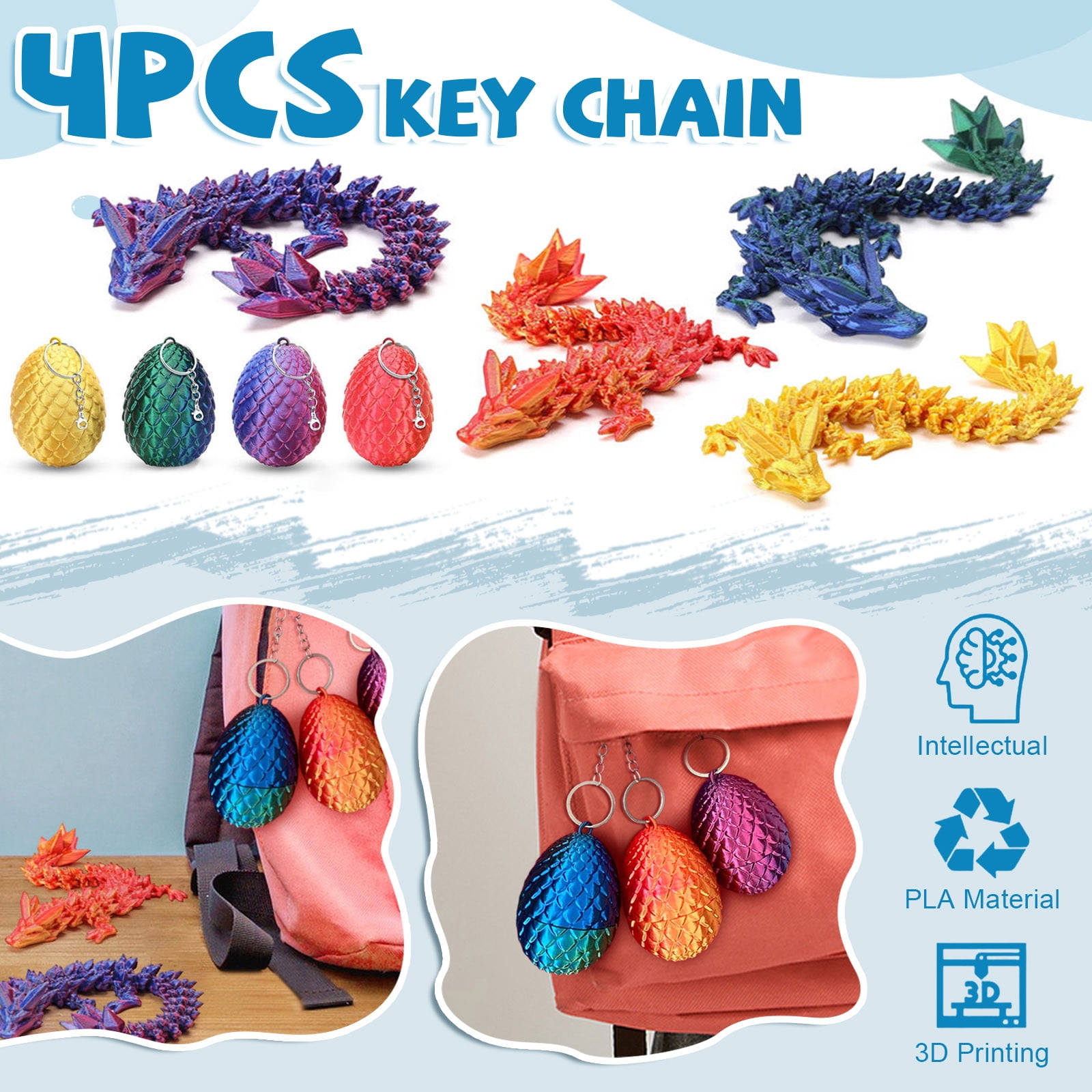 4pack 3D Printed Easter Dragon Eggs, Easter Basket Stuffers, Mini ...