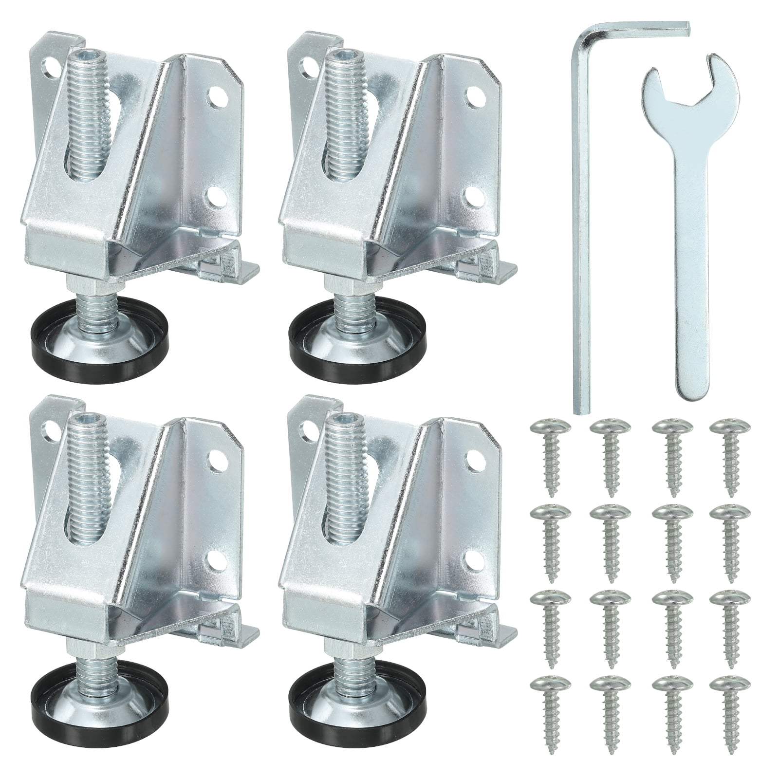 4pack Adjustable Leg Leveler with Screws, Lock Nuts and Wrench (Silver ...