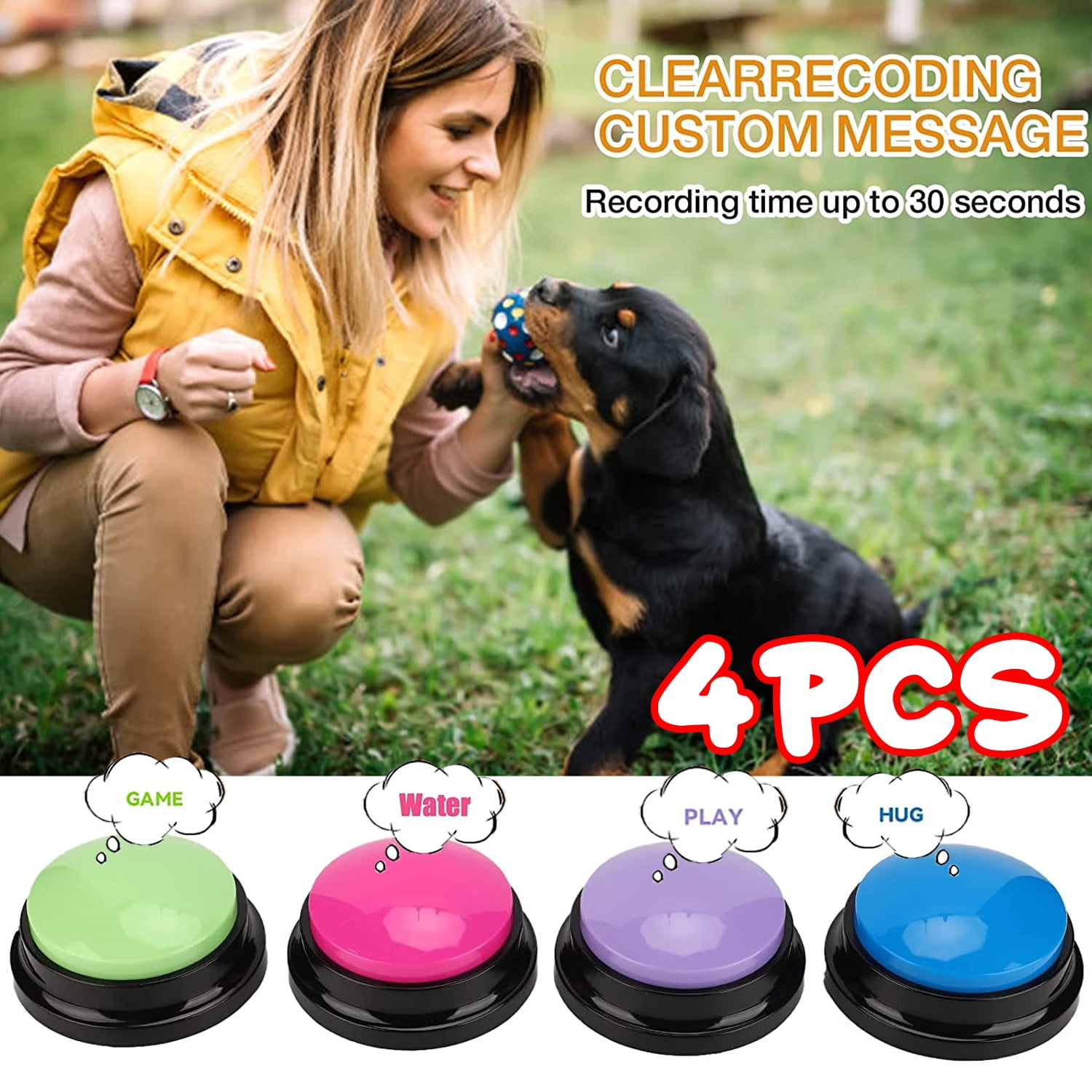 4pack Dog Talking Button for Communication, 30s Recordable Dog Training ...