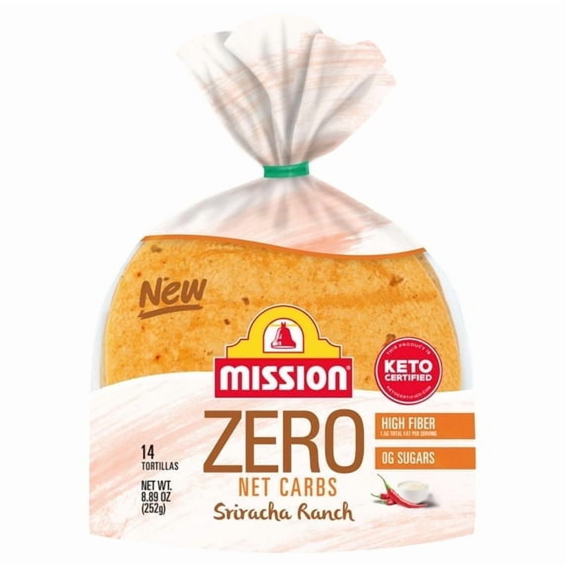 4pack of Mission Zero Net Carbs Sriracha Ranch Flour Tortillas, Street Tacos Size, 14 Count ...