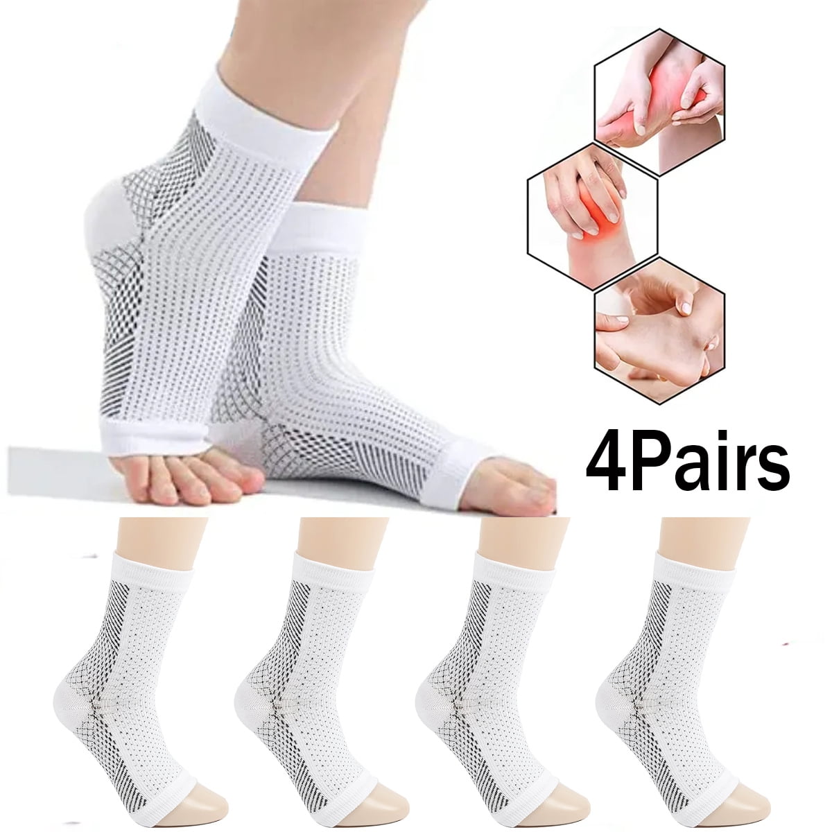 4pair Women Men Soothe Compression Socks for Neuropathy Pain, Ankle ...
