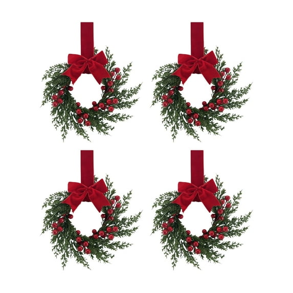 4pc 10Inch/26cm Christmas Mini Wreaths for Kitchen Cabinets, Plaid ...