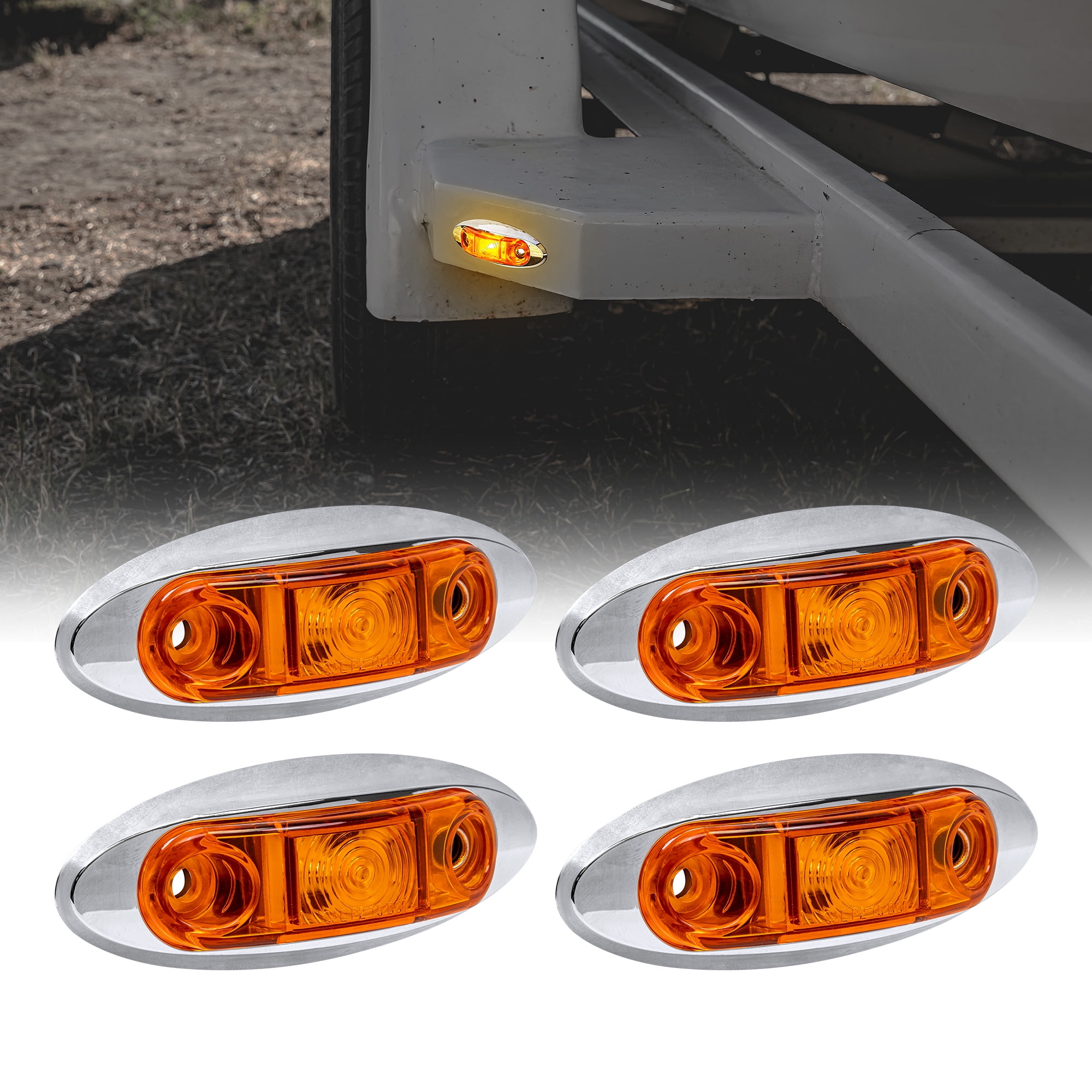 4pc 2.5" Amber LED Trailer Marker Light Chrome Bezel DOT FMVSS 108 SAE ...