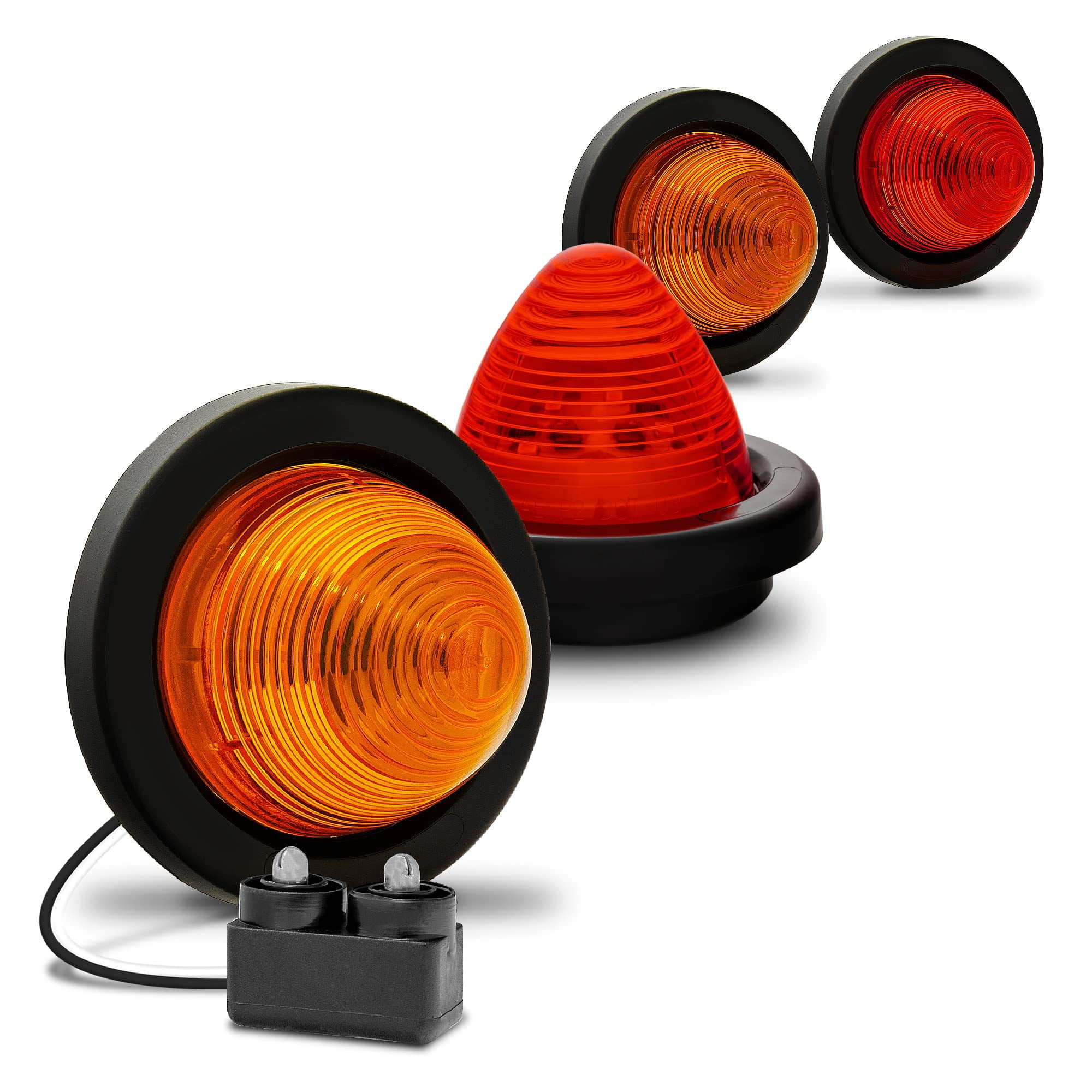 4pc 2" Round Amber/Red Beehive LED Trailer Marker Light [DOT FMVSS 108 ...