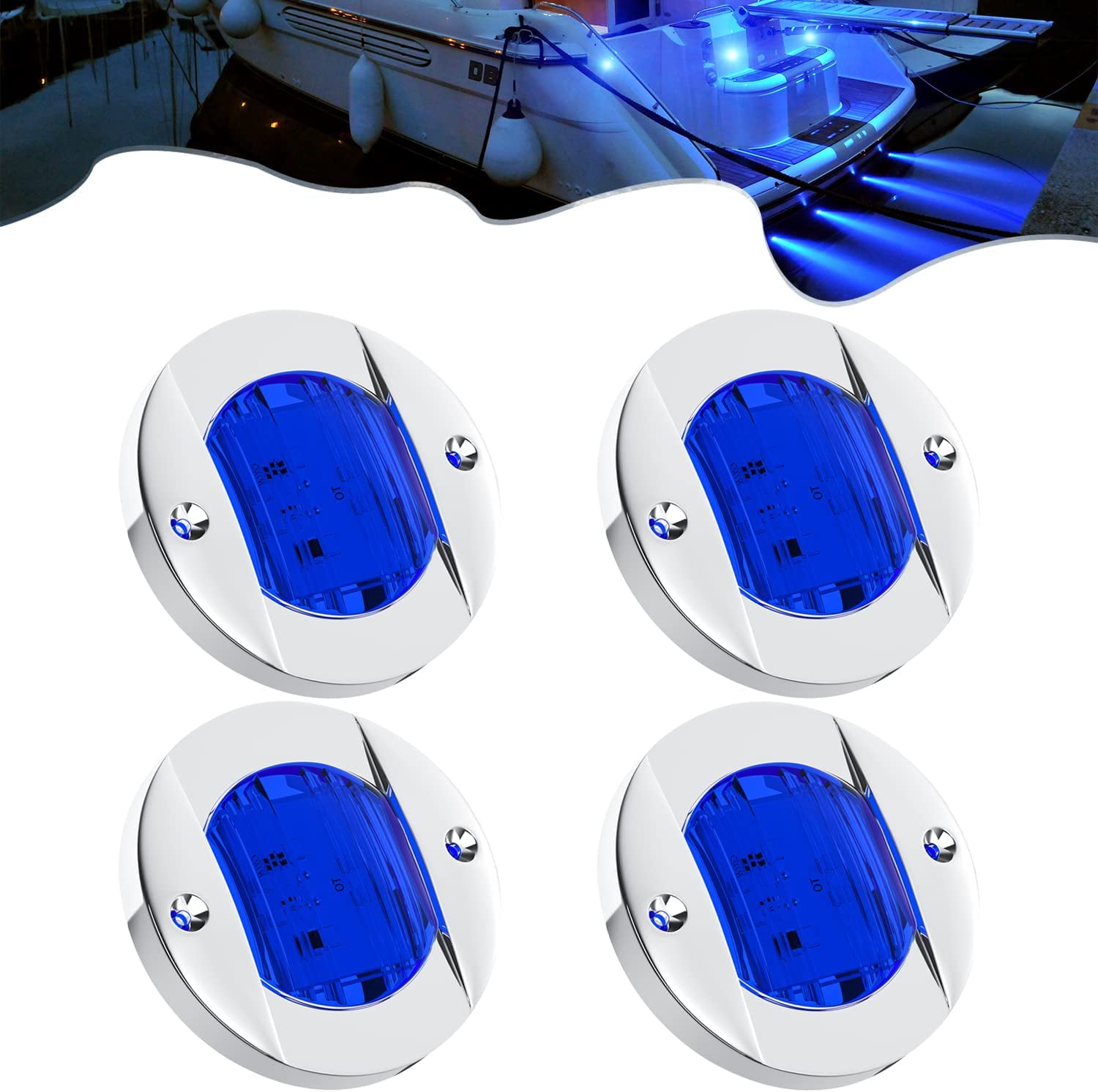 4pc 3" Marine Blue LED Boat Deck Courtesy & Stern Transom Anchor Lights ...