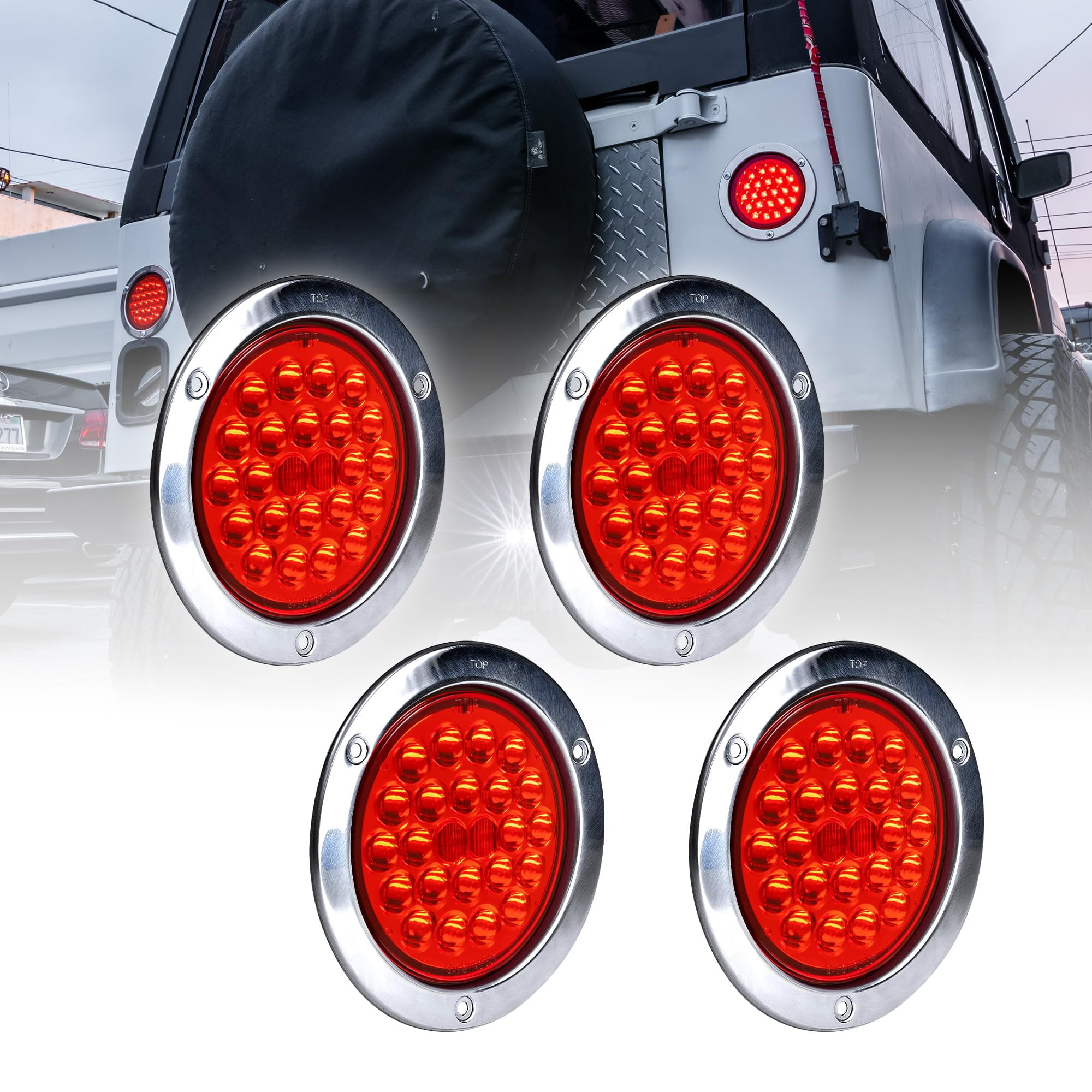 4pc 4" Inch Round LED Trailer Tail Lights [DOT Certified] [Stainless ...