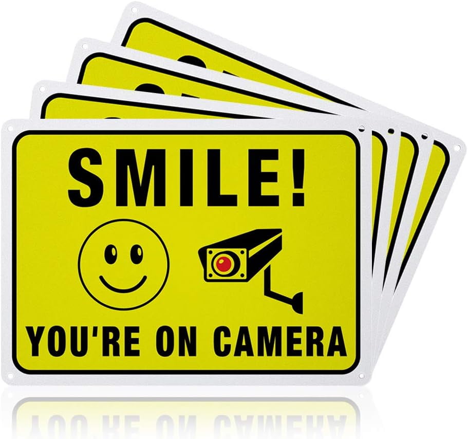 4pc 4 Pack You are on Camera Sign 7x10 inches 40 Mil Aluminum Smile ...