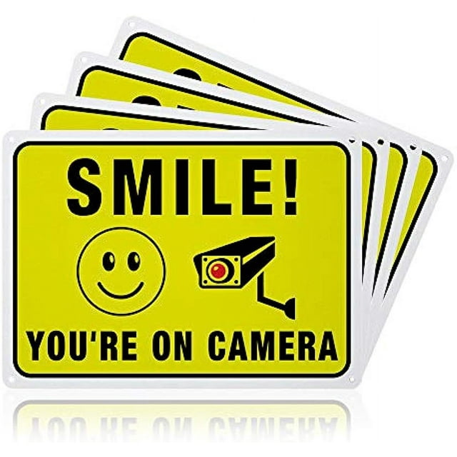 4pc 4 Pack You are on Camera Sign 40 Mil Aluminum Smile Surveillance ...